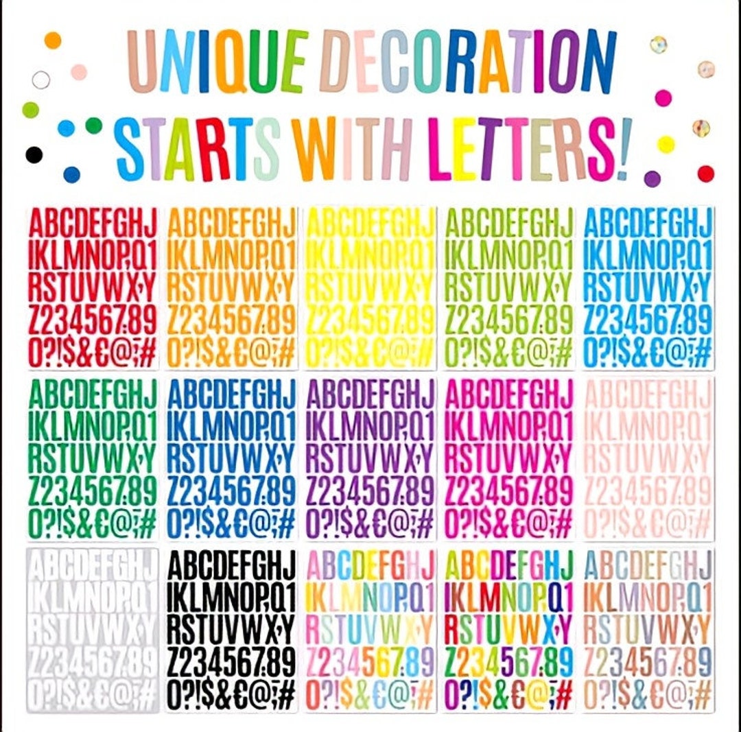 15 Sheets Multicolour Letters Numbers Sign Sticker Set - Etsy
