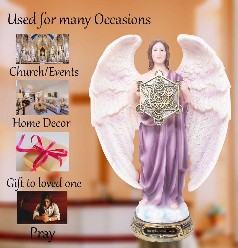 Archangel Metatron Resin Statue - Catholic Figurine, Two 8”, 12 ...
