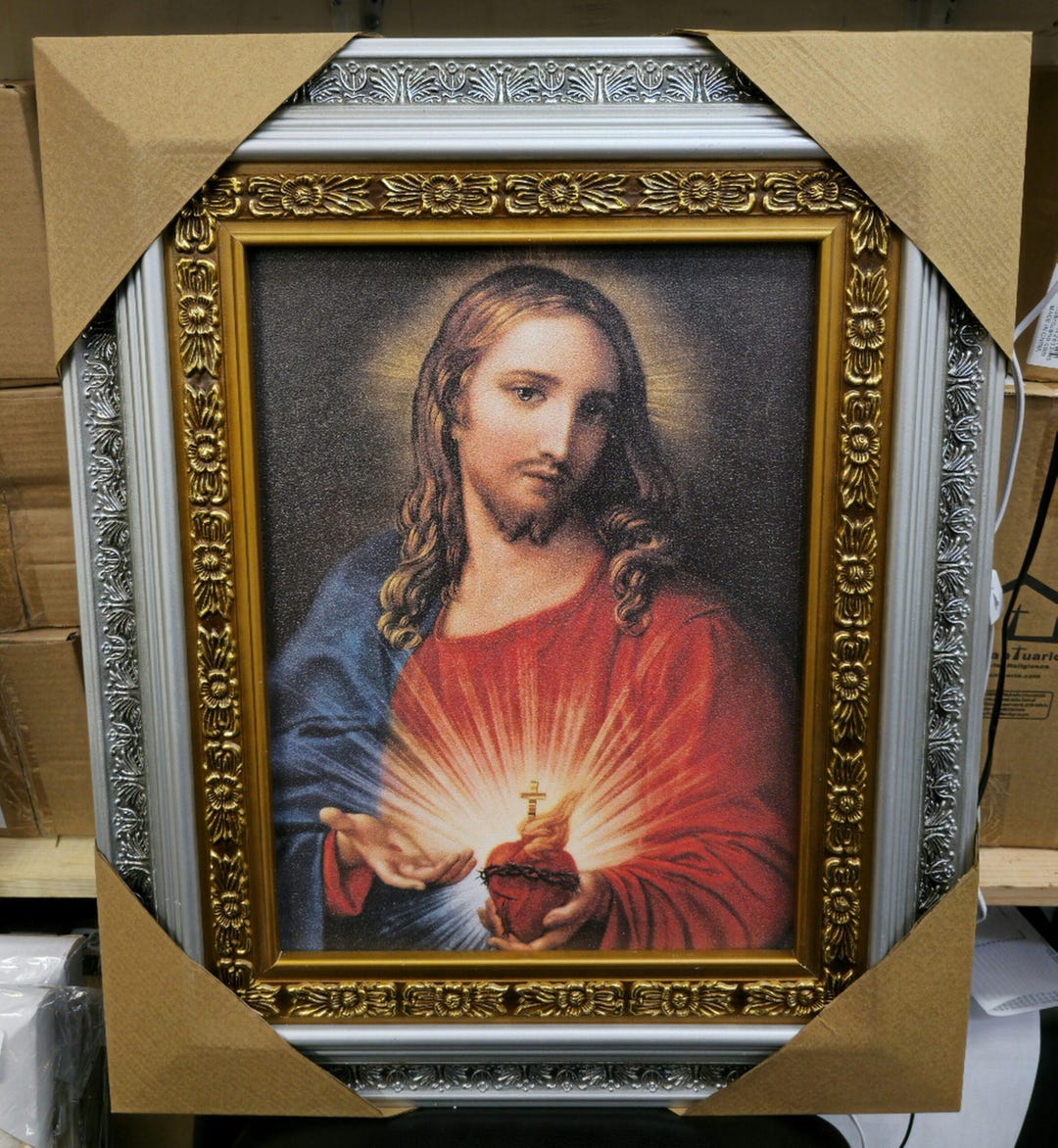 Sacred Heart of Jesus (sagrado Corazón De Jesús) Silver Frame 23x19 ...