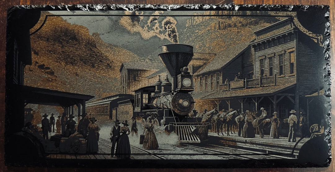 Old West Train Station Copper Metallic Magnetic Pellet Stove Decorative ...