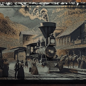 Old West Train Station Copper Metallic Magnetic Pellet Stove Decorative ...