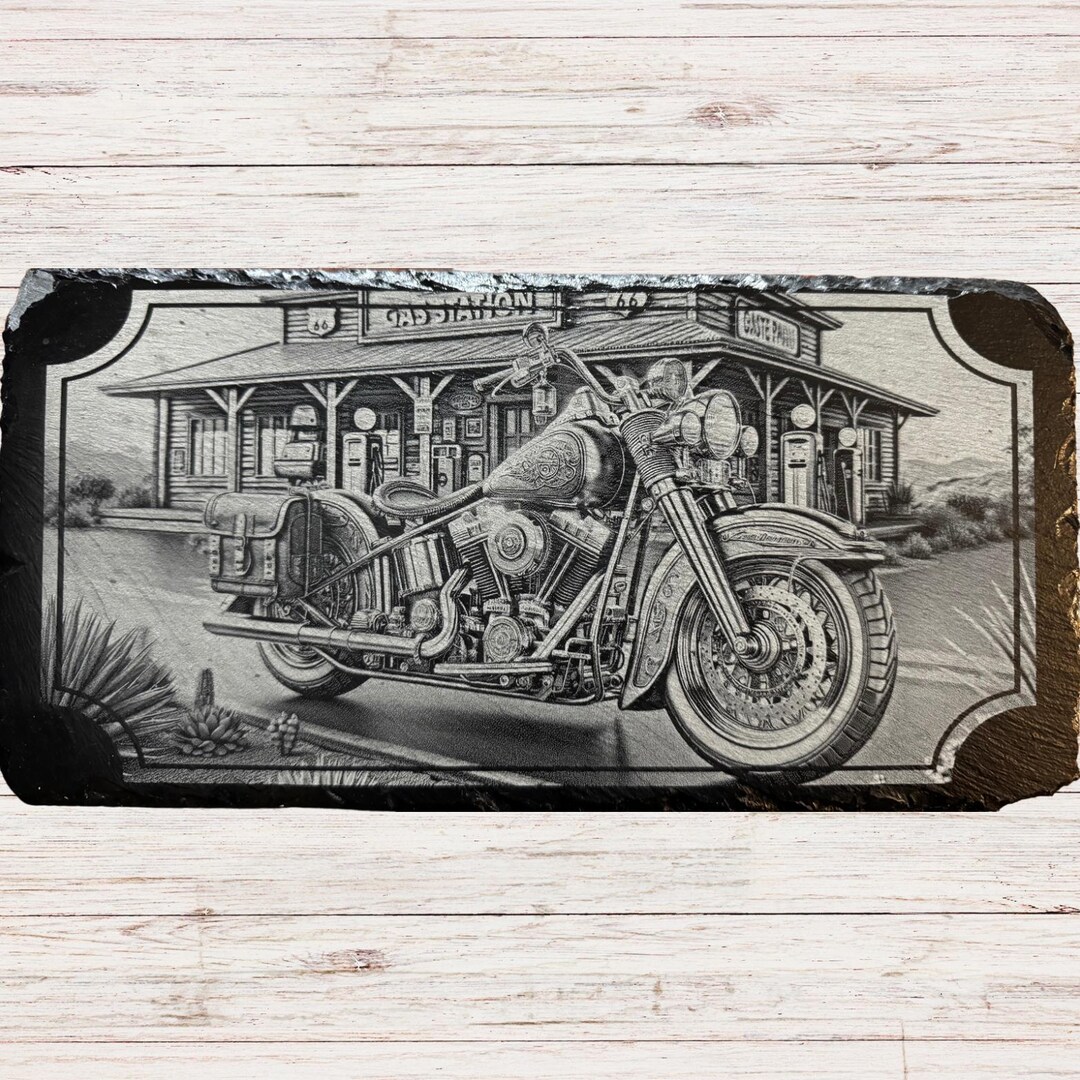 Motorcycle on Route 66 - Magnetic Pellet Stove Decorative Slate Insert ...