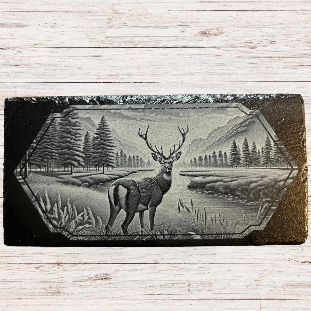 Deer and Mountain Stream - Magnetic Pellet Stove Decorative Slate ...