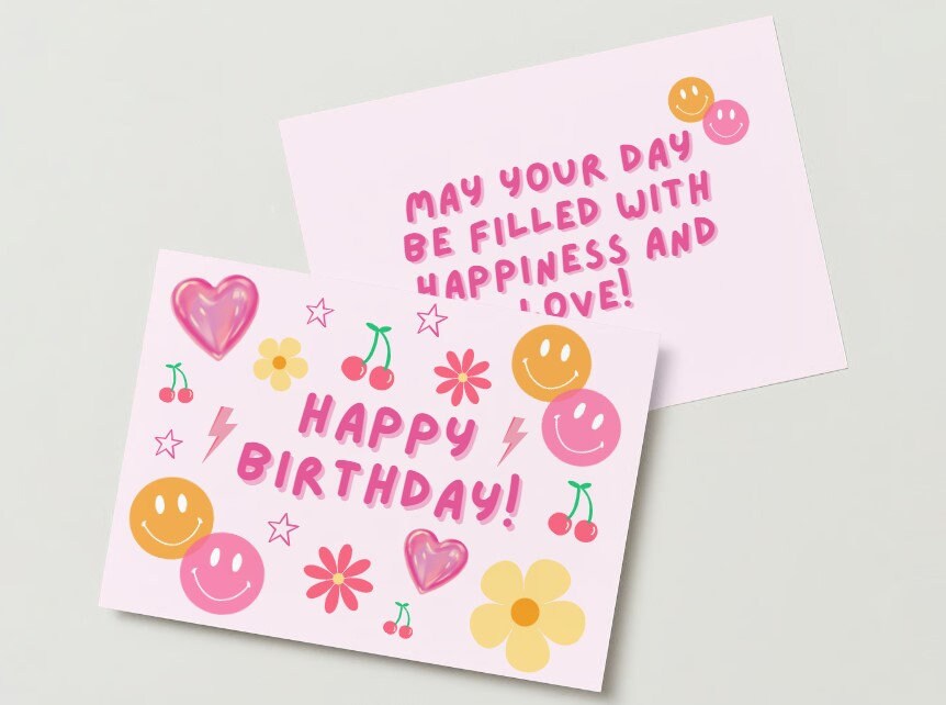 Pink Happy Birthday Card - Etsy
