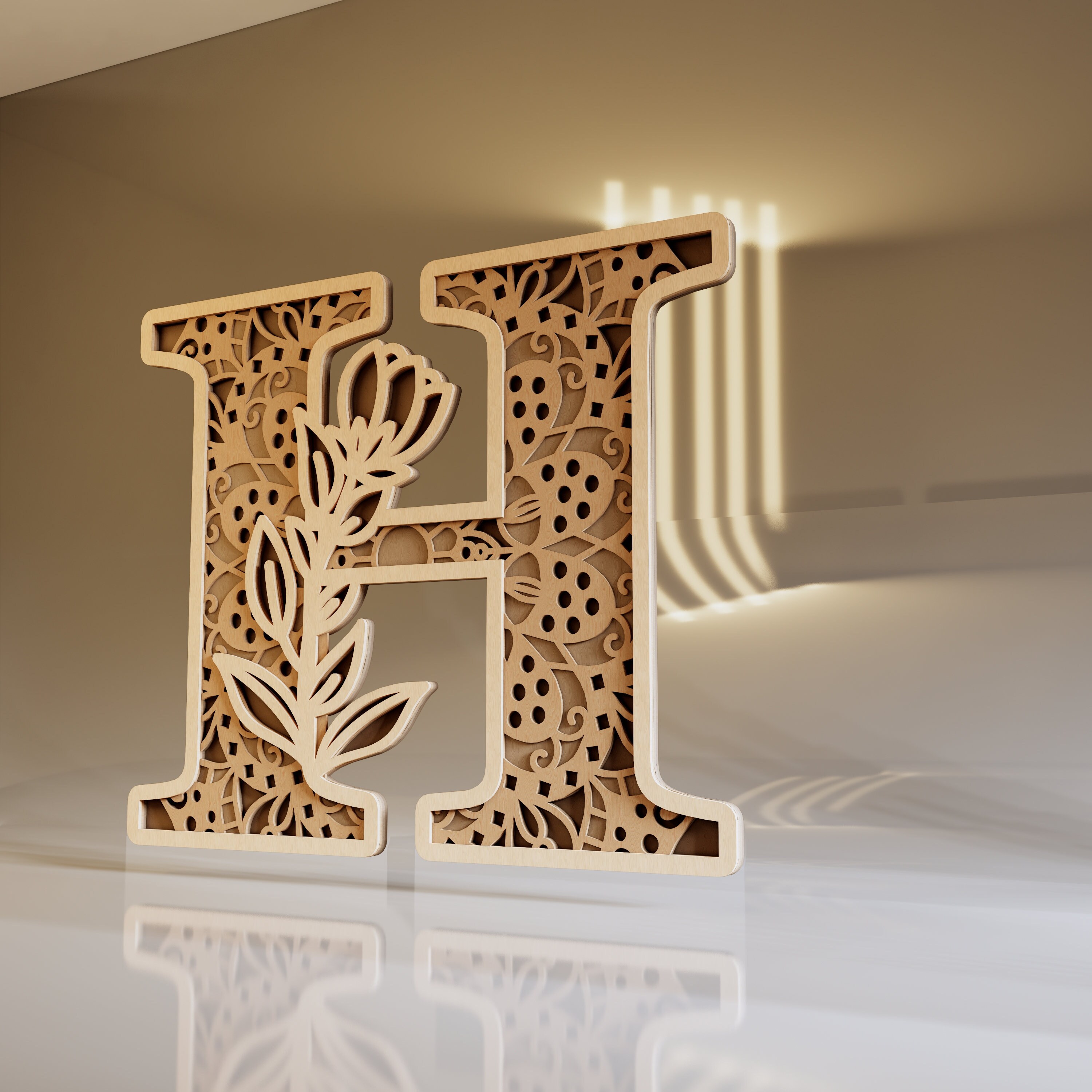 H Letter SVG, Laser Cut Alphabet, Wood Initials Sign, Floral Monogram ...