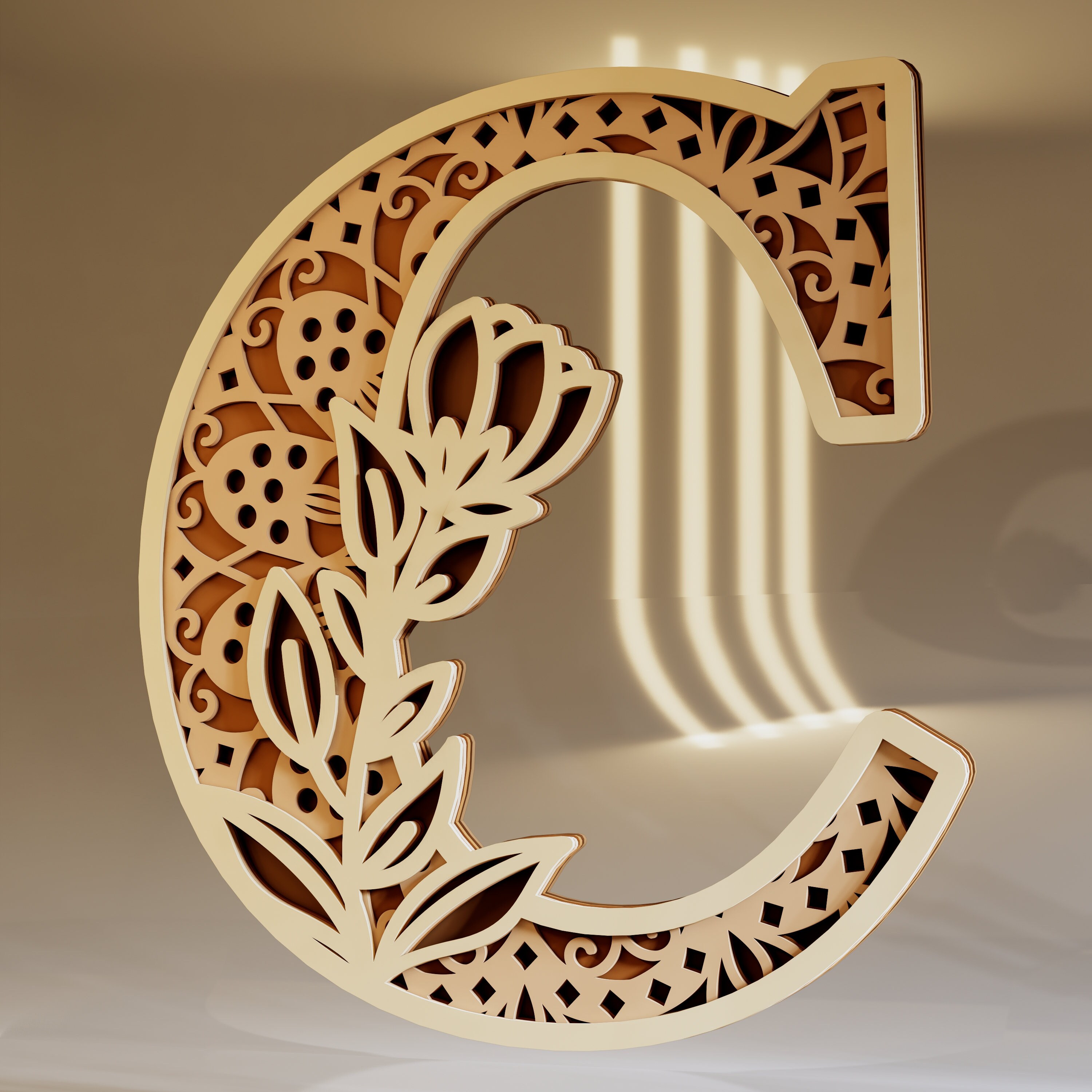 Floral Letter C, Alphabet SVG File, Laser Cutting, Layered Design ...
