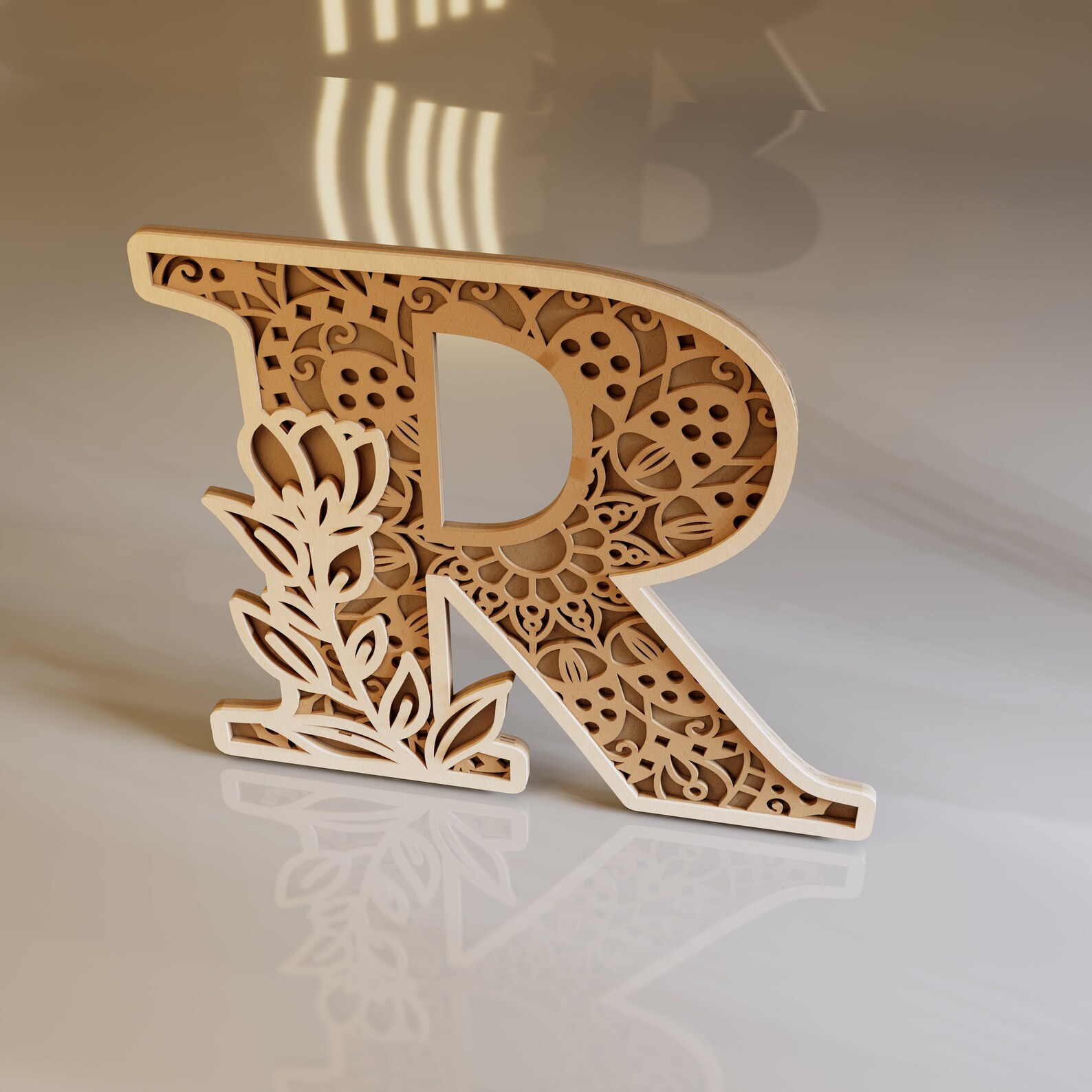 Letter R Pattern, 3D SVG for Wood, Flower Initial, Mandala Alphabet ...