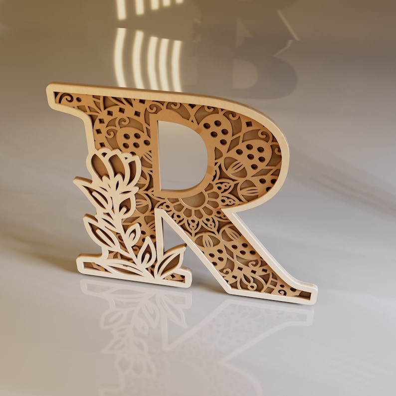 Letter R Pattern, 3D SVG for Wood, Flower Initial, Mandala Alphabet ...