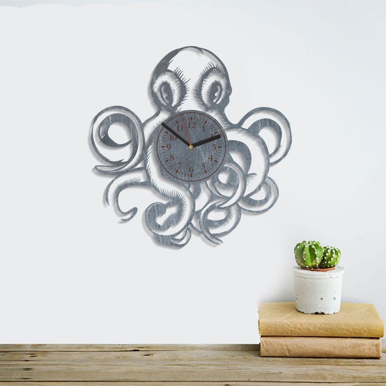 Octopus SVG, Laser Cutting Clock, Ocean Creature Art, Sea Animel Vector ...