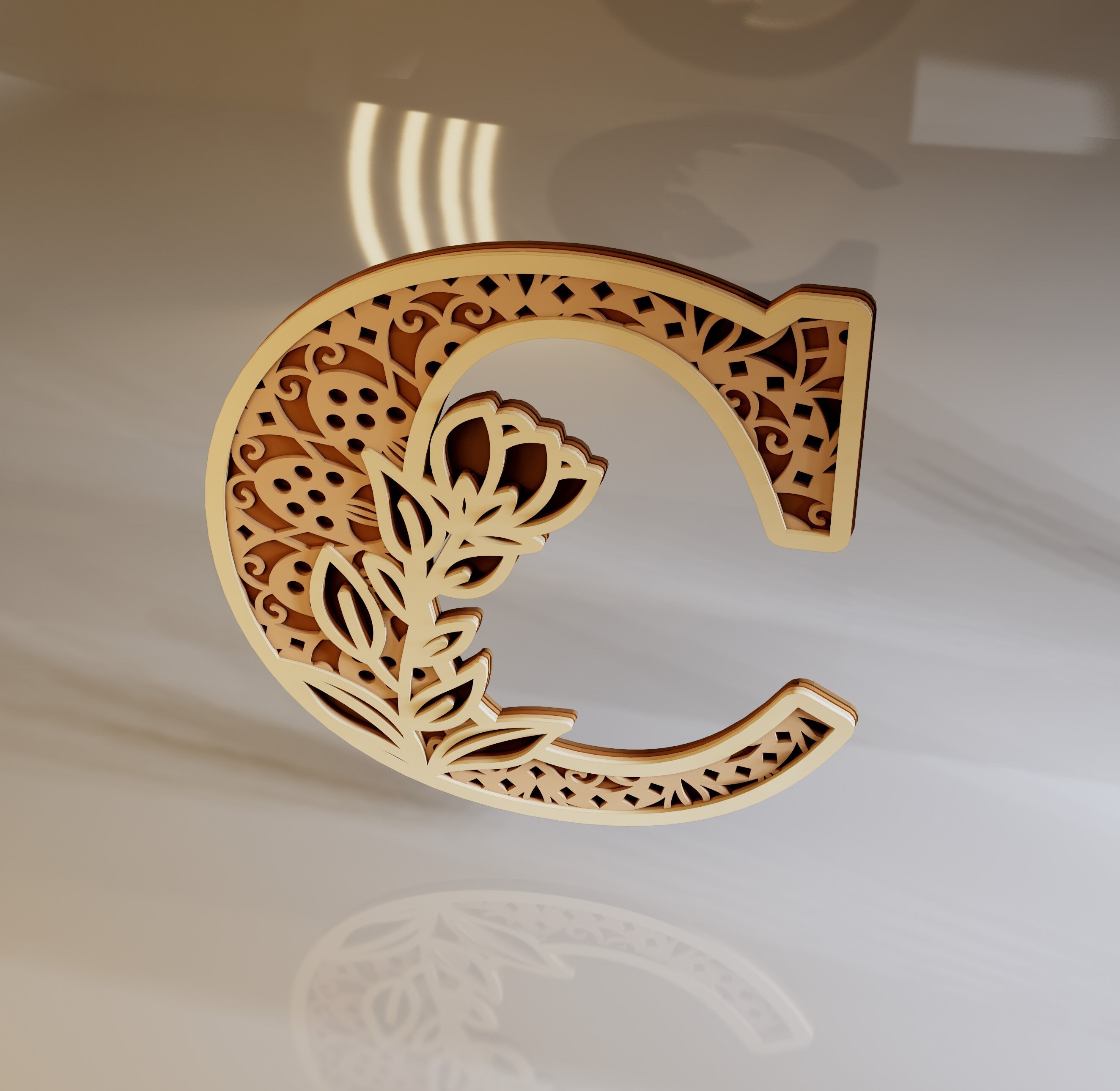 Floral Letter C, Alphabet SVG File, Laser Cutting, Layered Design ...