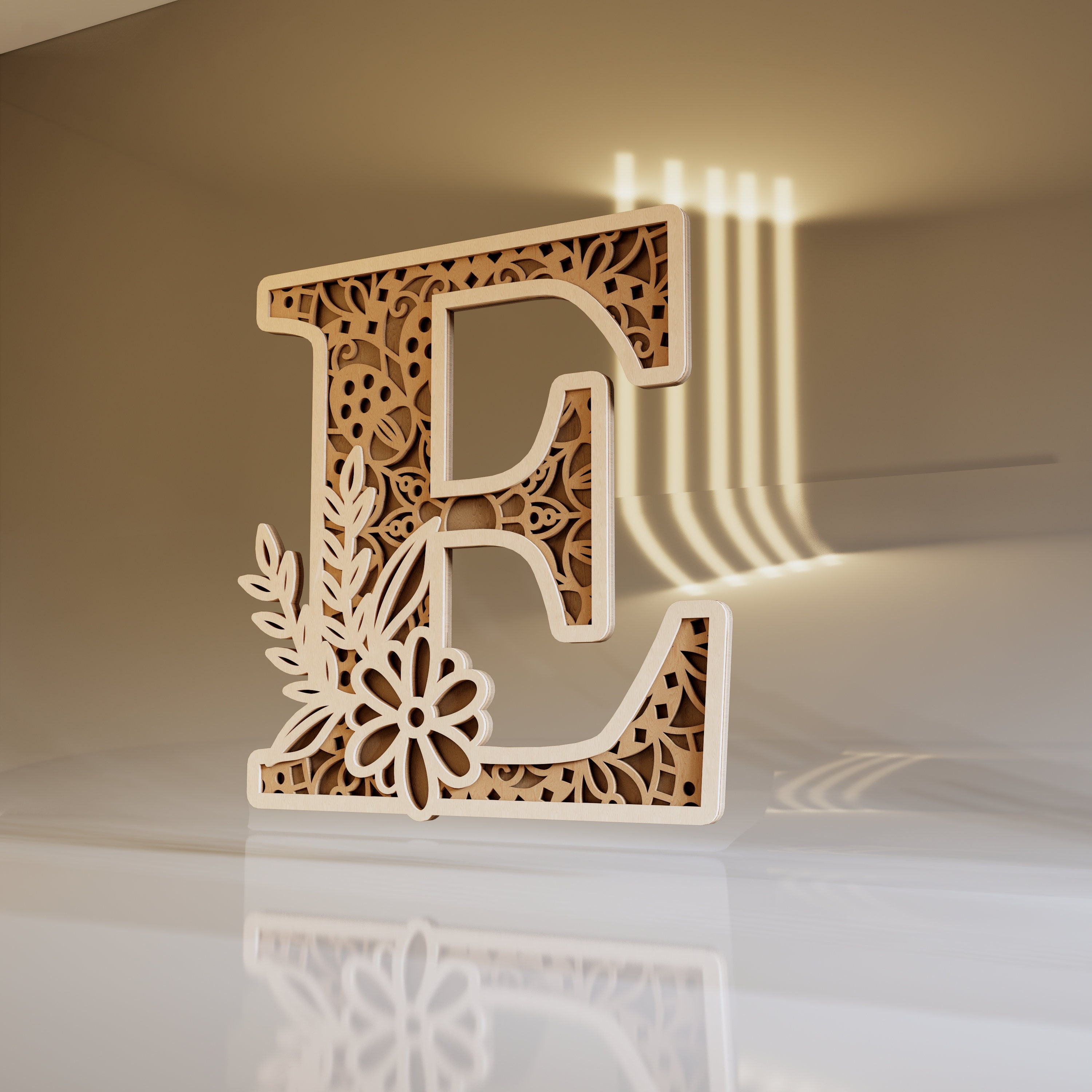 Letter E, Layered SVG for Cricut, Laser Cut Initials, Botanical ...