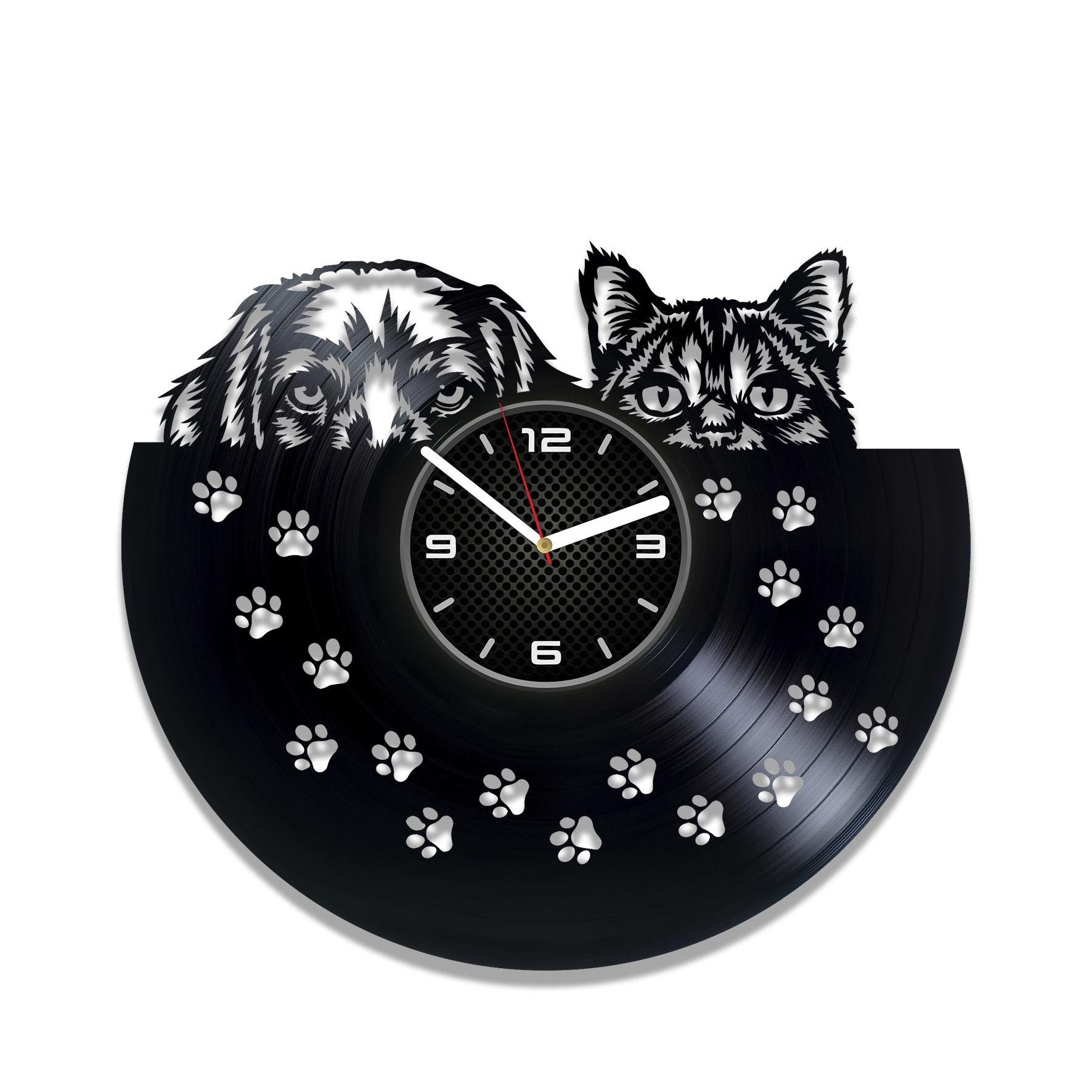 Cat and Dog SVG, Pet Laser Cut File, Animal Clock, Metal Wall Art, Paw ...
