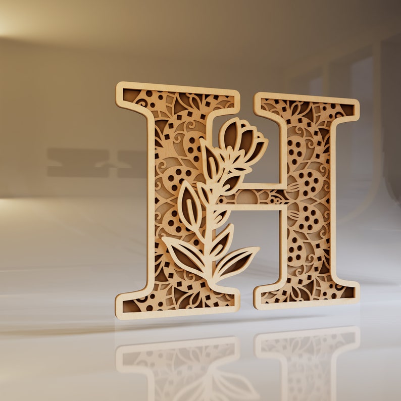 H Letter SVG, Laser Cut Alphabet, Wood Initials Sign, Floral Monogram ...