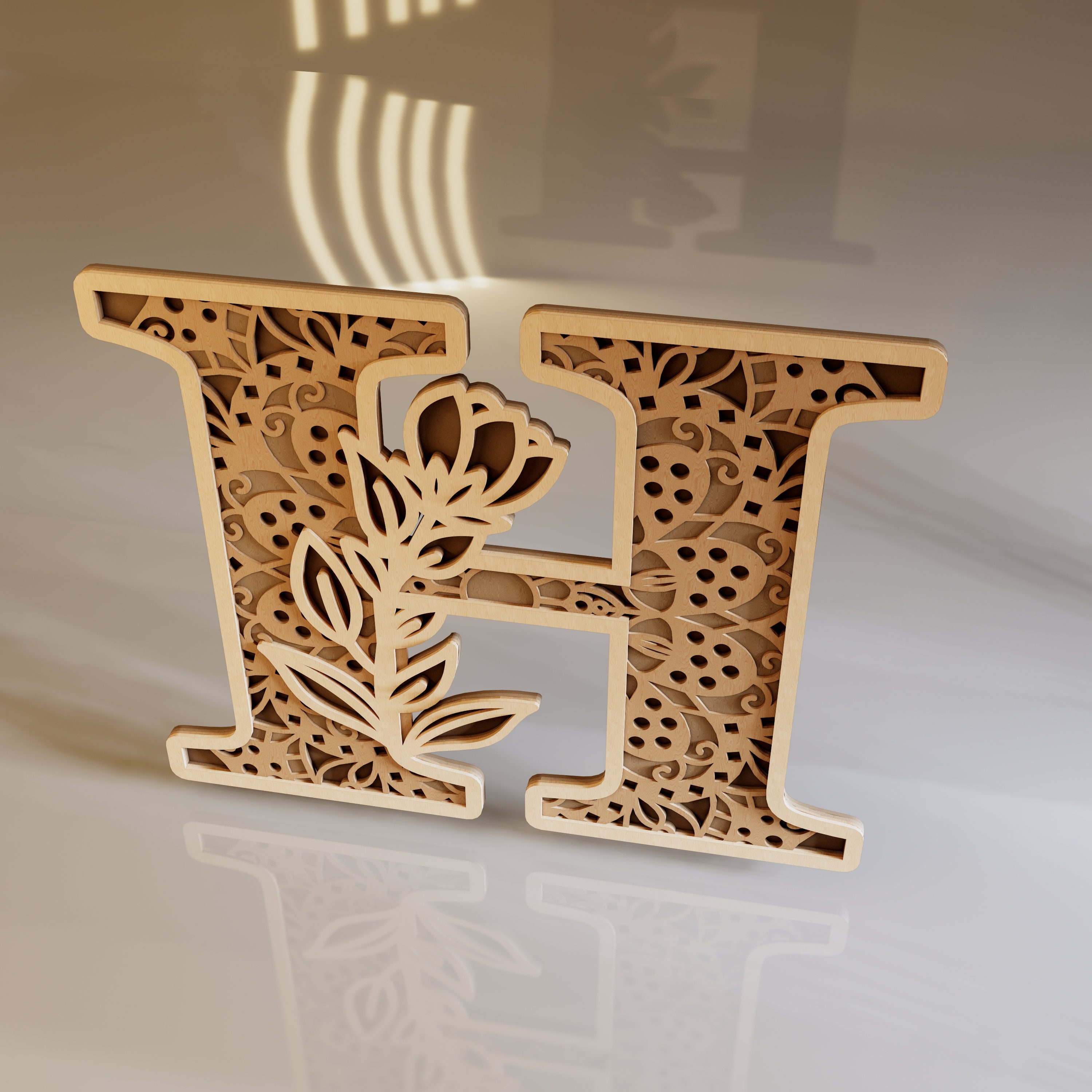 H Letter SVG, Laser Cut Alphabet, Wood Initials Sign, Floral Monogram ...