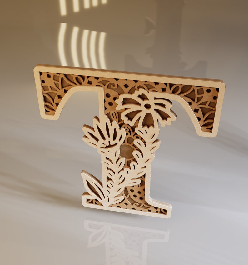 Letter T Crafts, 3D Alphabet SVG, Laser Cut Initials, Floral Letters ...