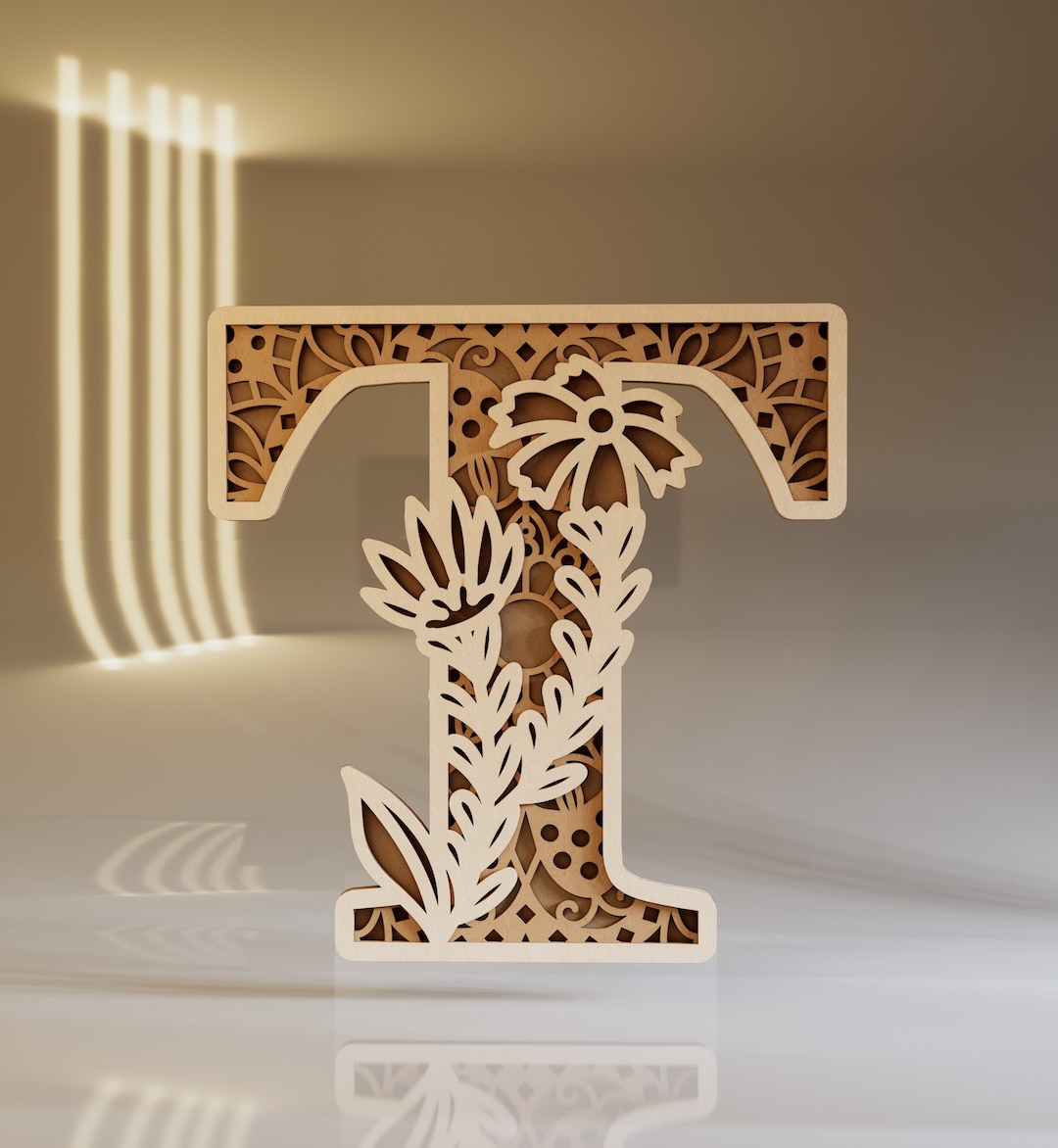 Letter T Crafts, 3D Alphabet SVG, Laser Cut Initials, Floral Letters ...