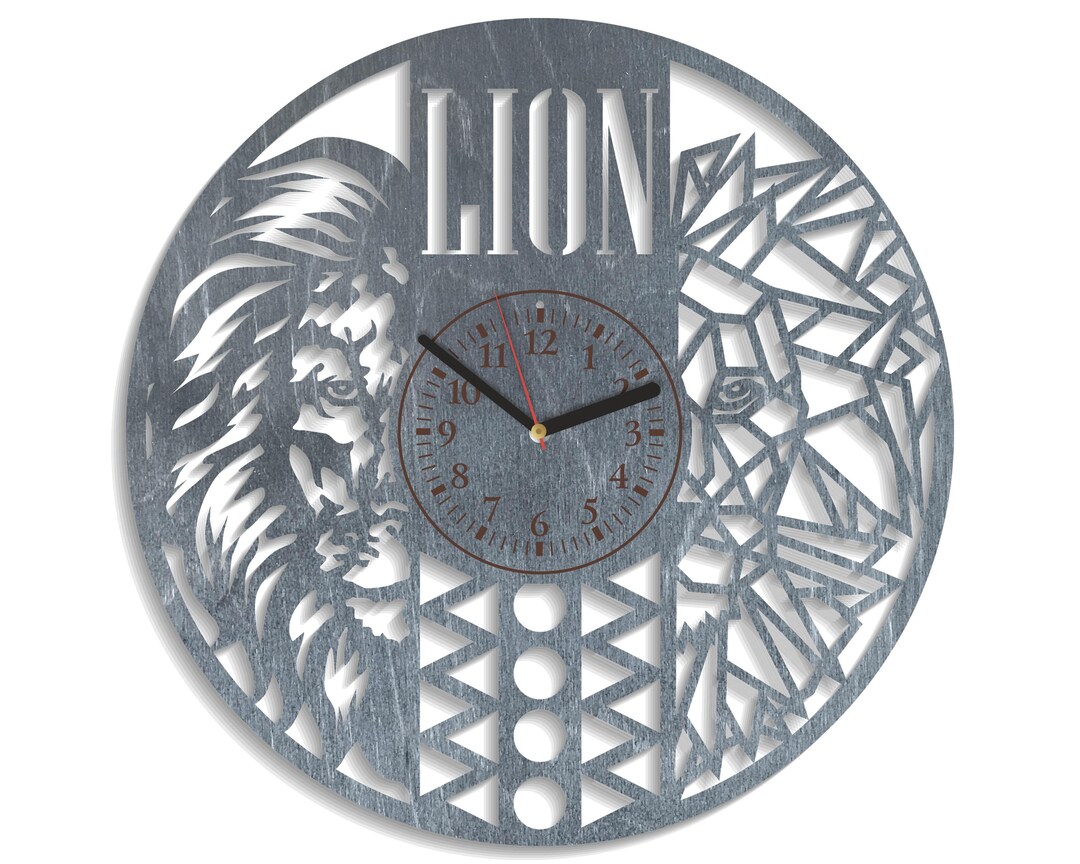 Geometric Lion Head SVG, Plywood Clock Cutout, Animal Laser Cut ...