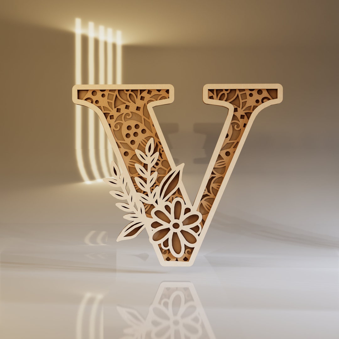 Letter V SVG, Multilayer Laser Cut, Floral Initials, Mandala Alphabet ...