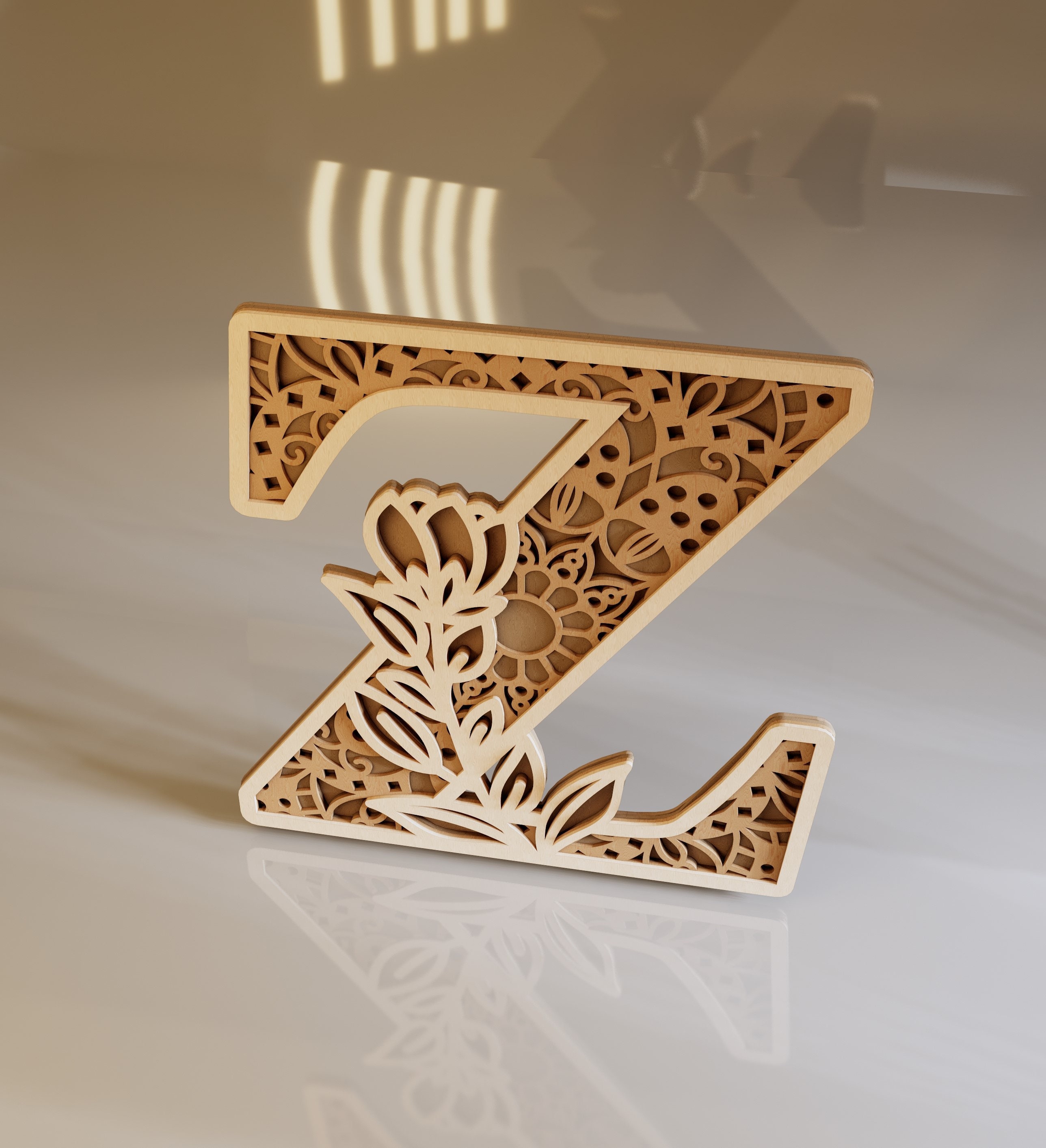 Letter Z, Layered Wood Cutting, Alphabet Mandala, Cricut, Glowforge ...