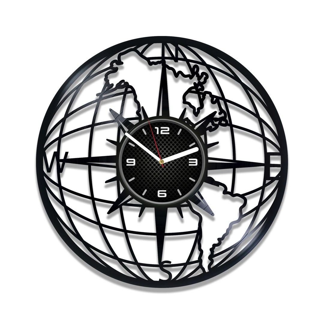 Earth SVG, World Map Clock, Metal Laser Cut, Vector Design, Instant ...