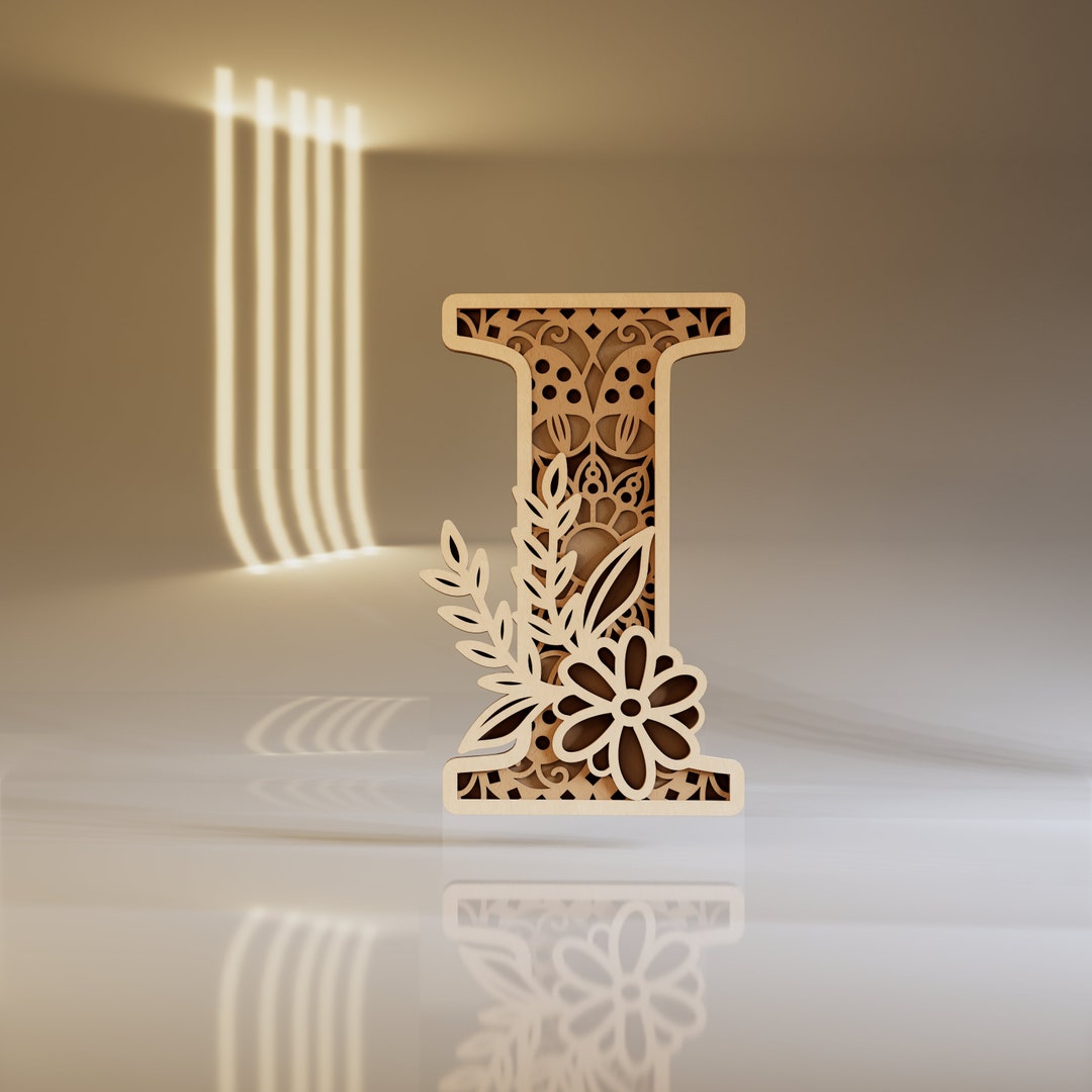 Letter I Decor, Flower Alphabet SVG, Monogram PNG, Laser Cut Initials ...