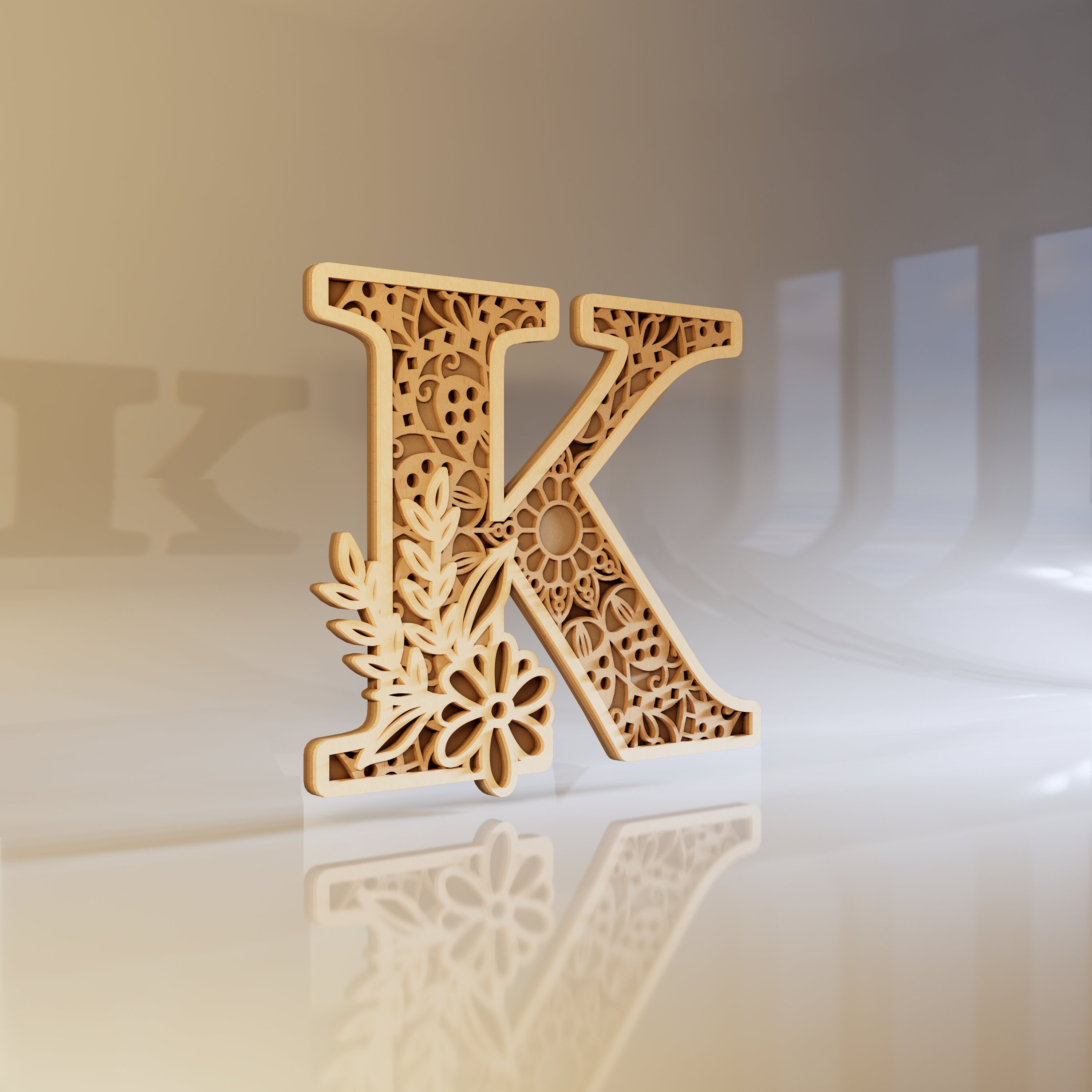 Letter K SVG, Laser Cut Monogram, Multilayer SVG, Floral Initials, Wood ...