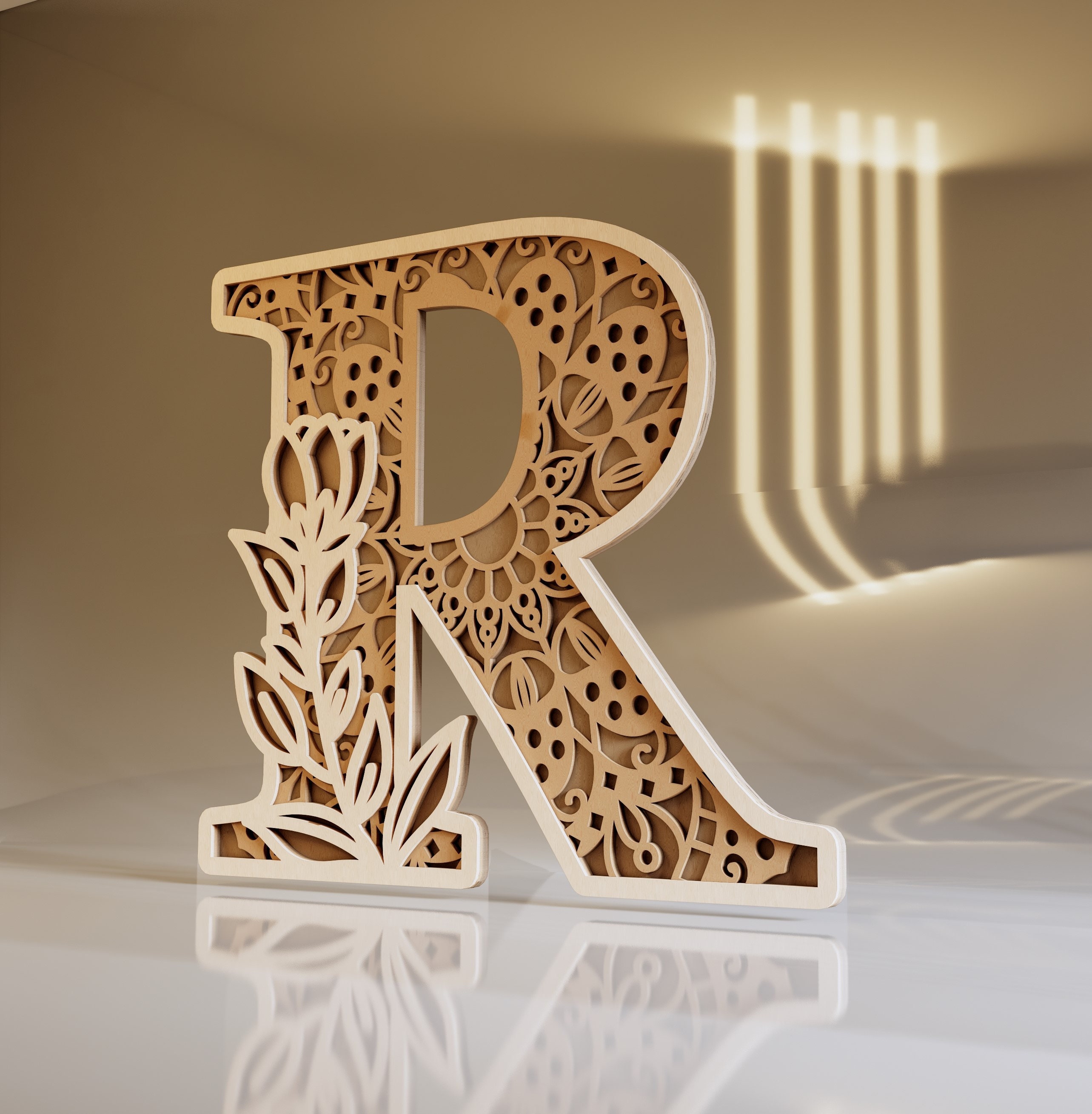 Letter R Pattern, 3D SVG for Wood, Flower Initial, Mandala Alphabet ...