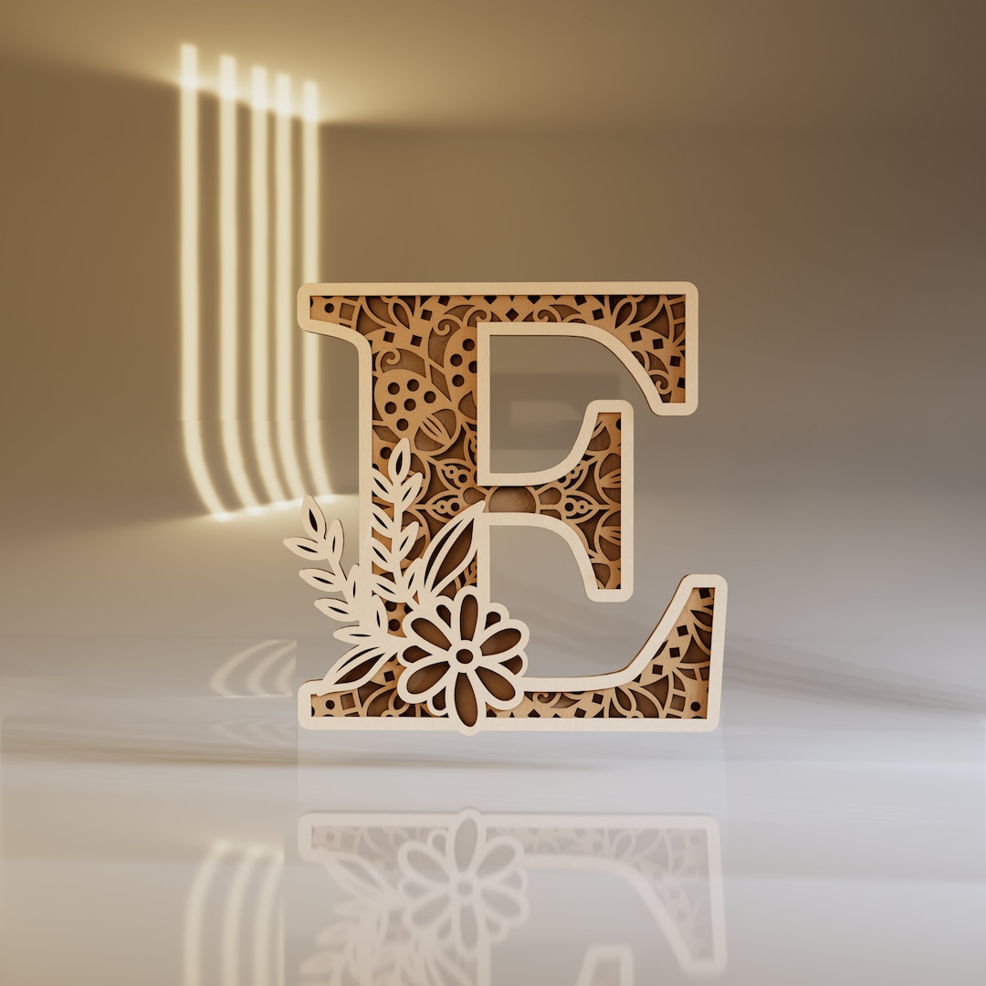 Letter E, Layered SVG for Cricut, Laser Cut Initials, Botanical ...