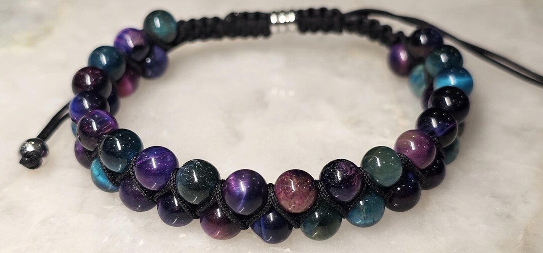 Double-row “GALAXY” TIGER EYE Macrame Adjustable Bracelet - Etsy