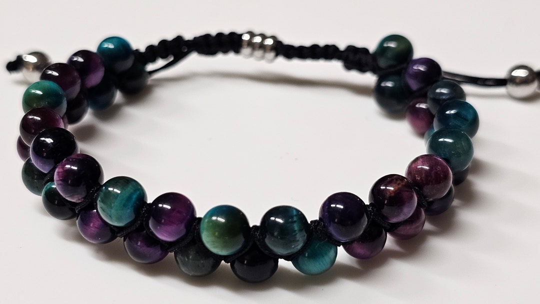 Double-row “GALAXY” TIGER EYE Macrame Adjustable Bracelet - Etsy