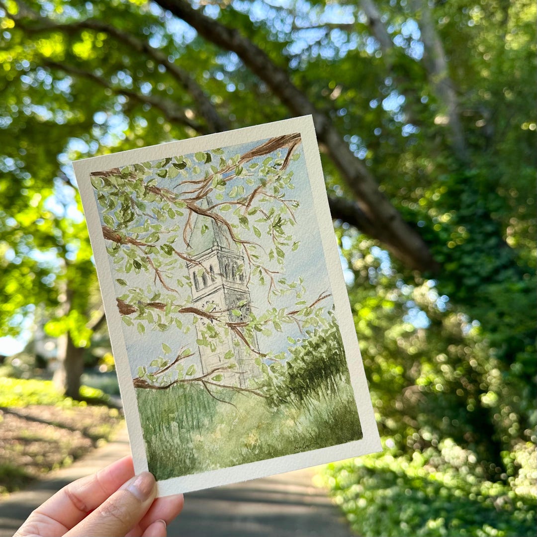 UC Berkeley Campanile With Leaves - Watercolor Painting - 5x7 Print - Etsy