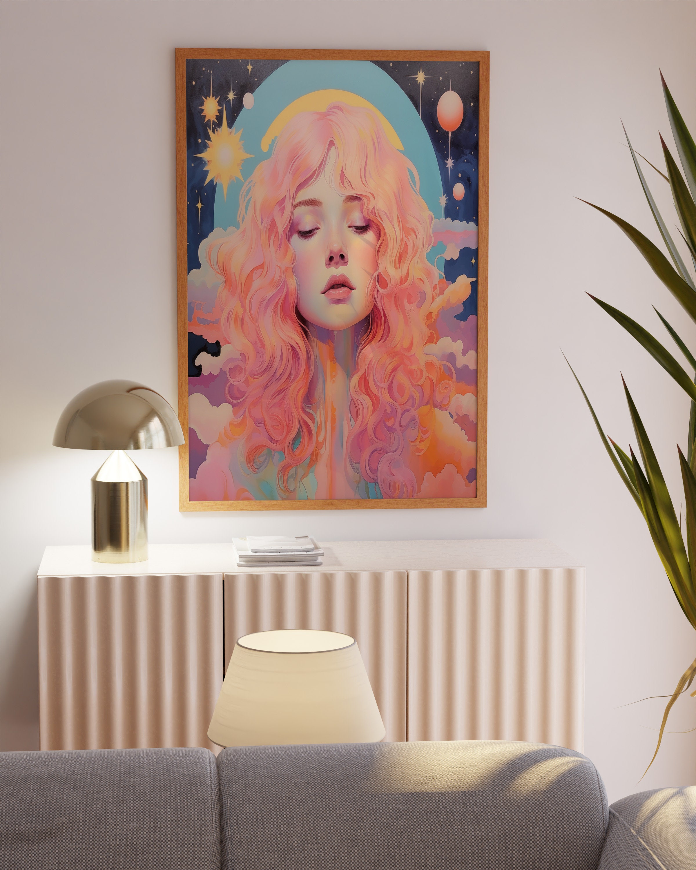 70s Girl Oil Painting, Neon Girl Pastel Prints, Abstract Wall Art ...