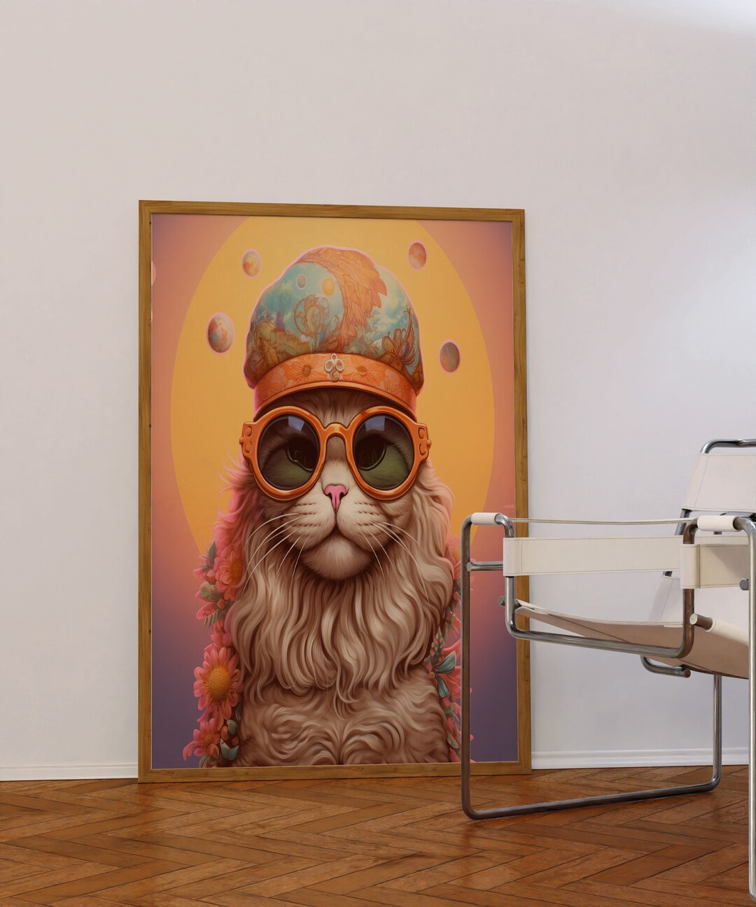70s Cat Print: Psychedelic Hat Cat Wall Art - Etsy