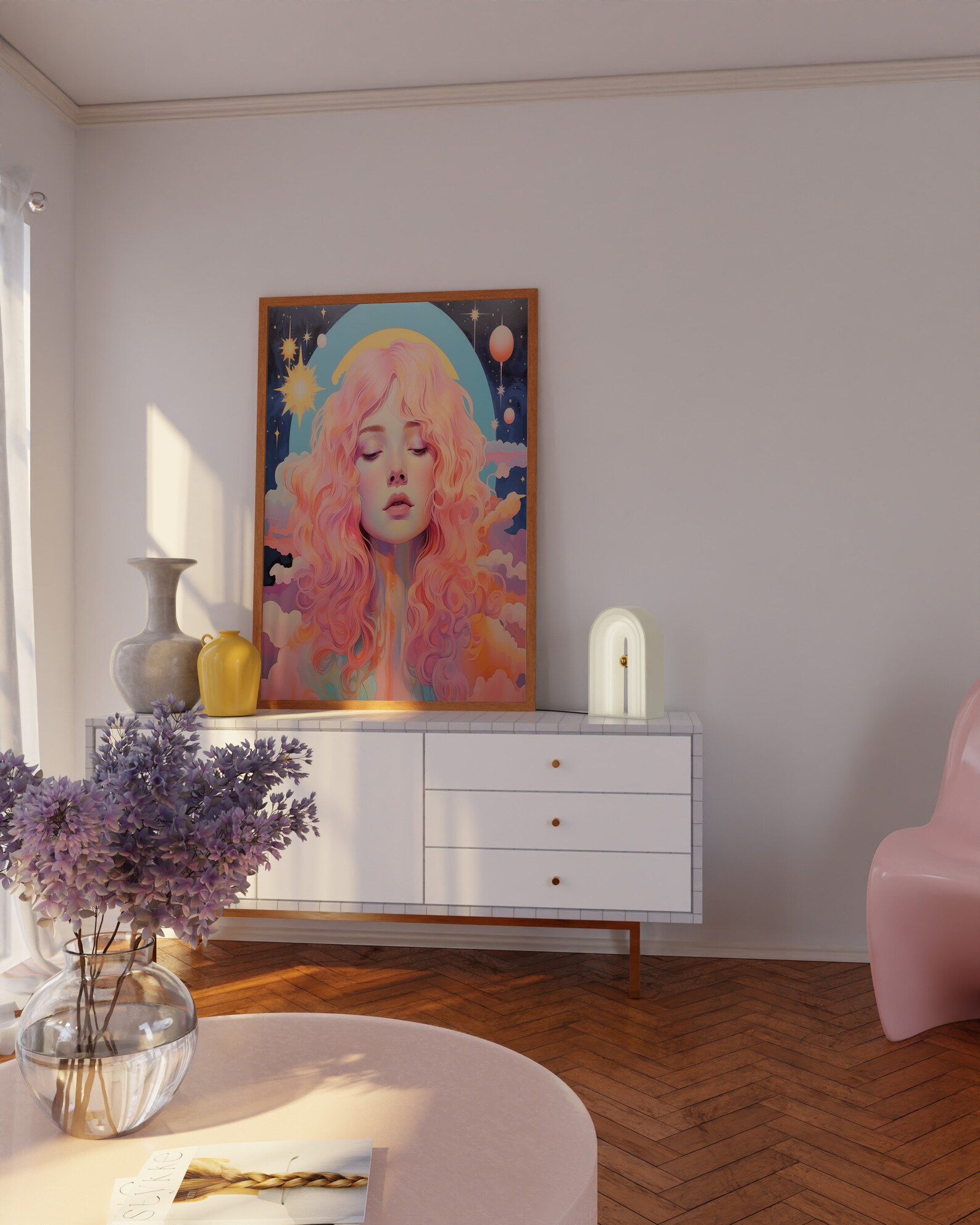 70s Girl Oil Painting, Neon Girl Pastel Prints, Abstract Wall Art ...