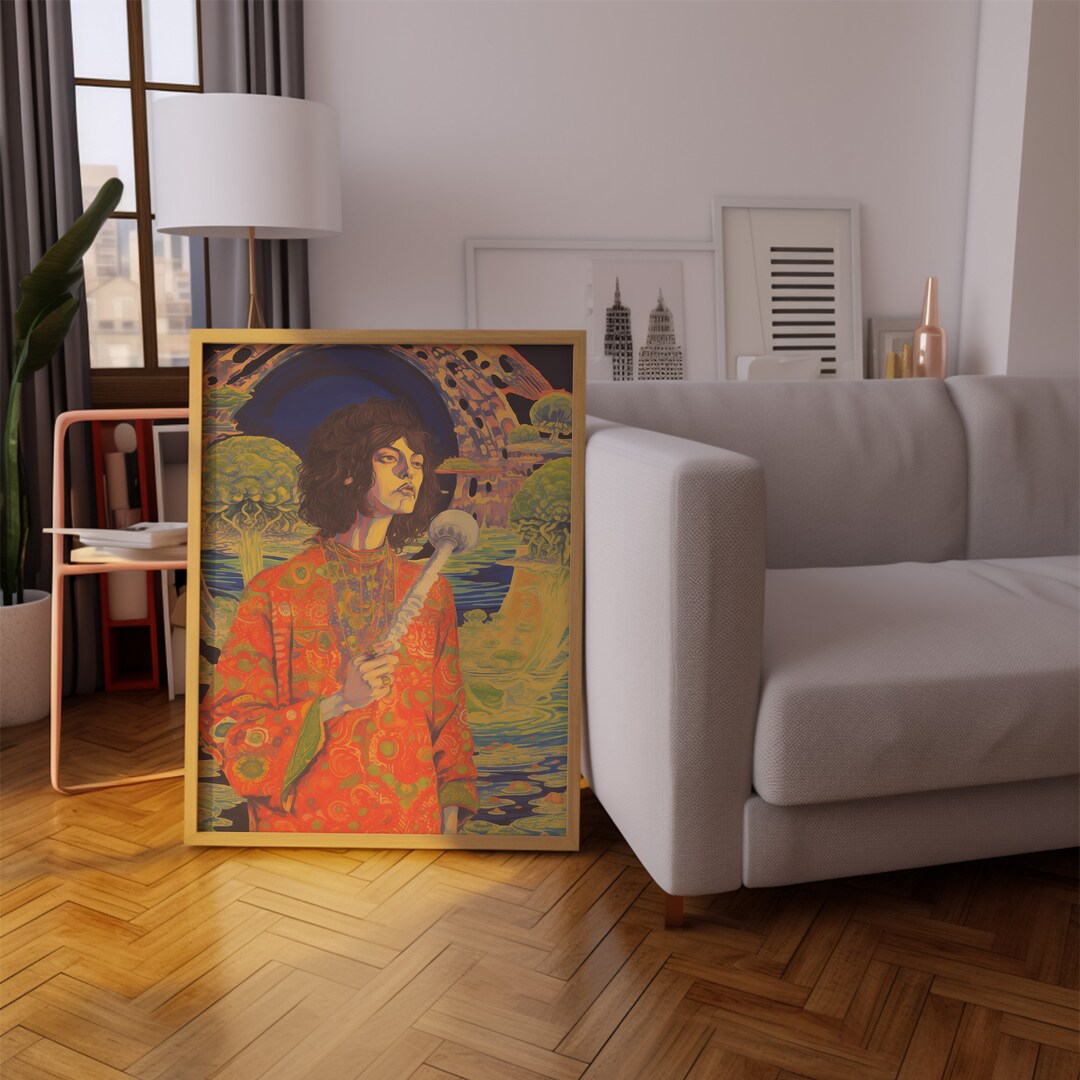 70s Hippie Girl, Colorful Hippie Girl Wall Art, Hippie Aesthetic Wall ...