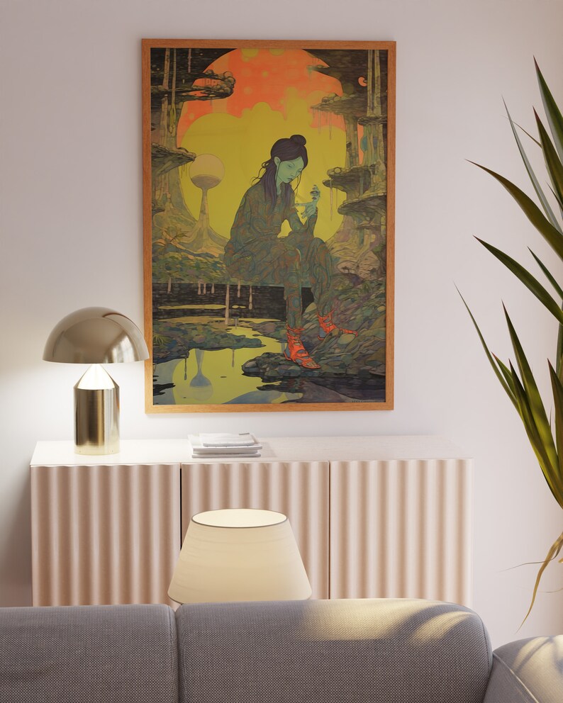 Woman Alien Art, Alien Poster, Surrealist Art Prin, Green Alien, Cool ...