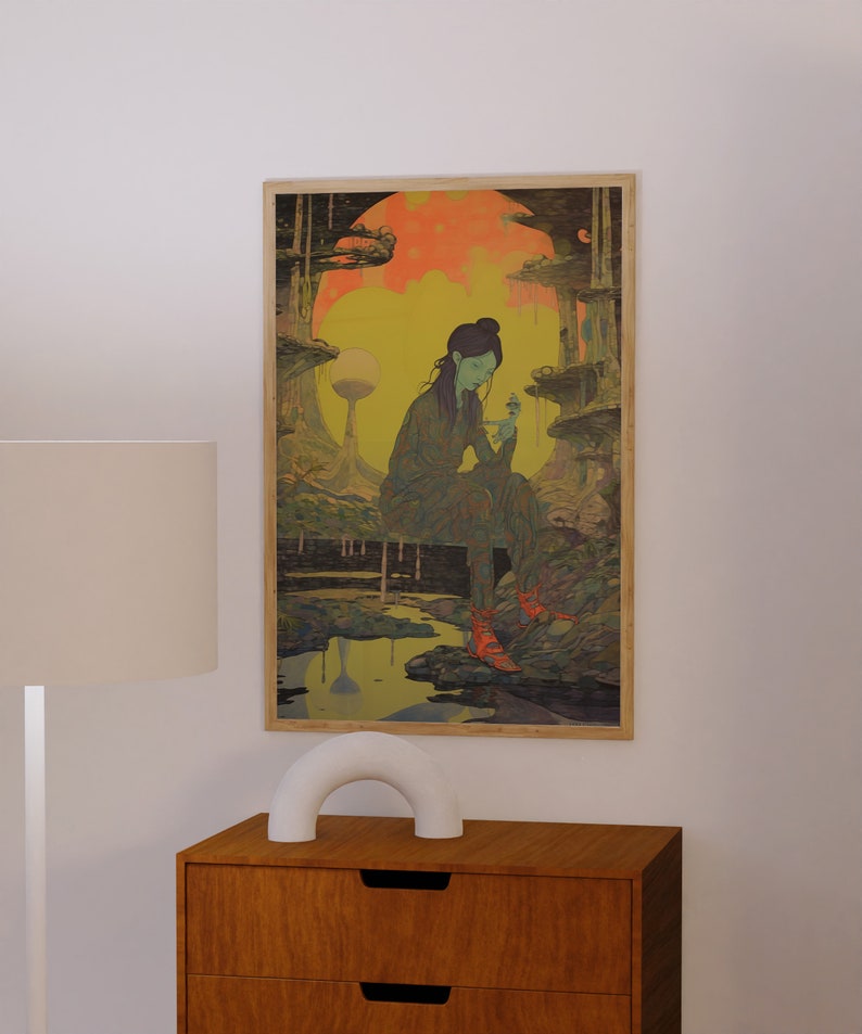 Woman Alien Art, Alien Poster, Surrealist Art Prin, Green Alien, Cool ...