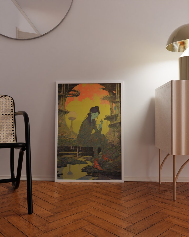 Woman Alien Art, Alien Poster, Surrealist Art Prin, Green Alien, Cool ...
