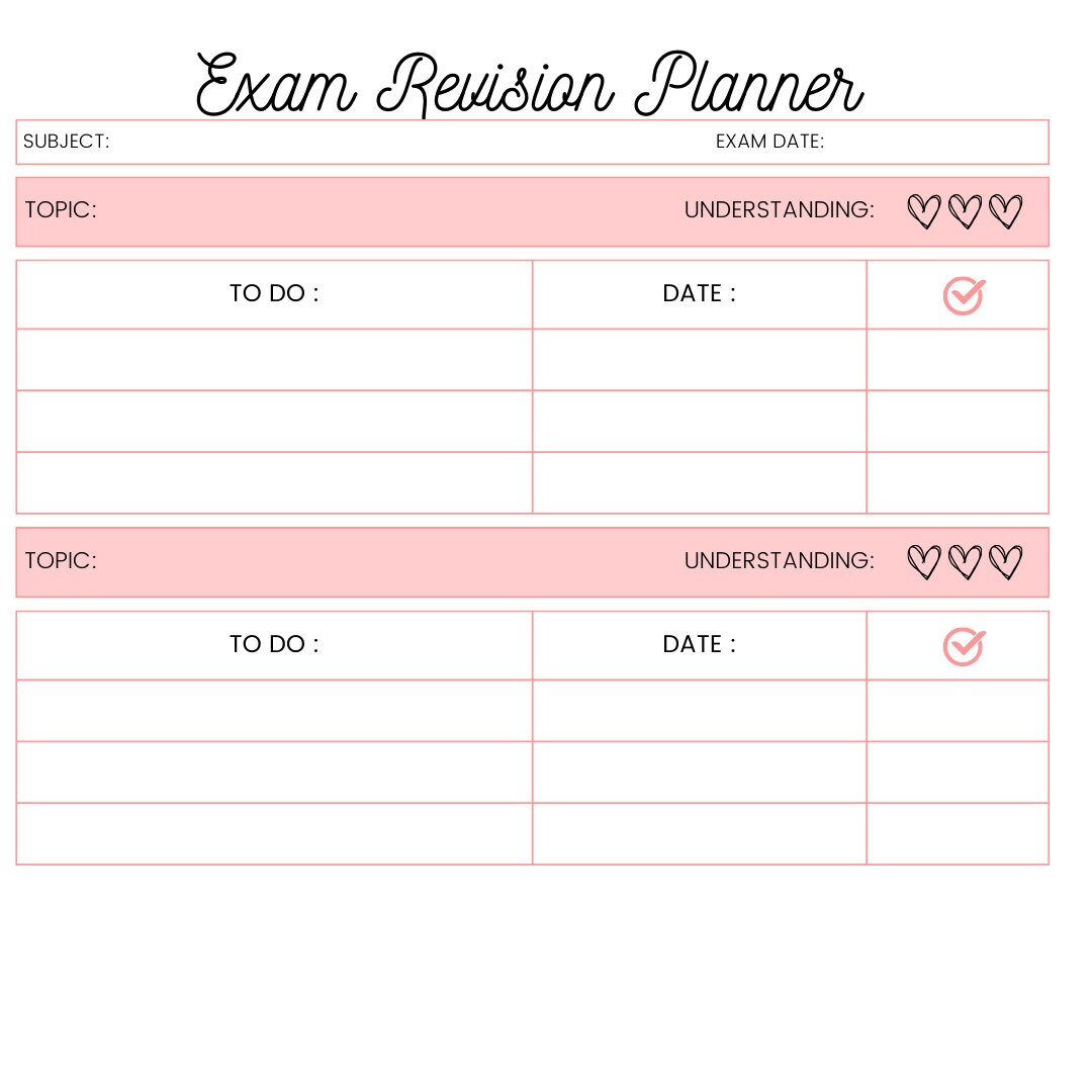 Printable Aesthetic Exam Revision Planner Template - Etsy