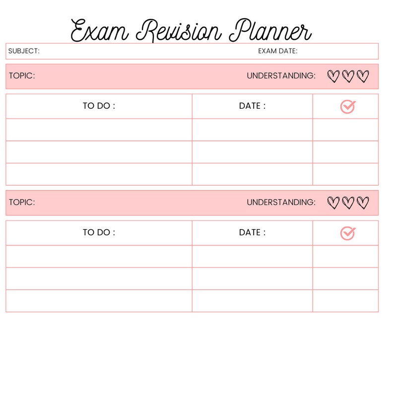 Printable Aesthetic Exam Revision Planner Template - Etsy