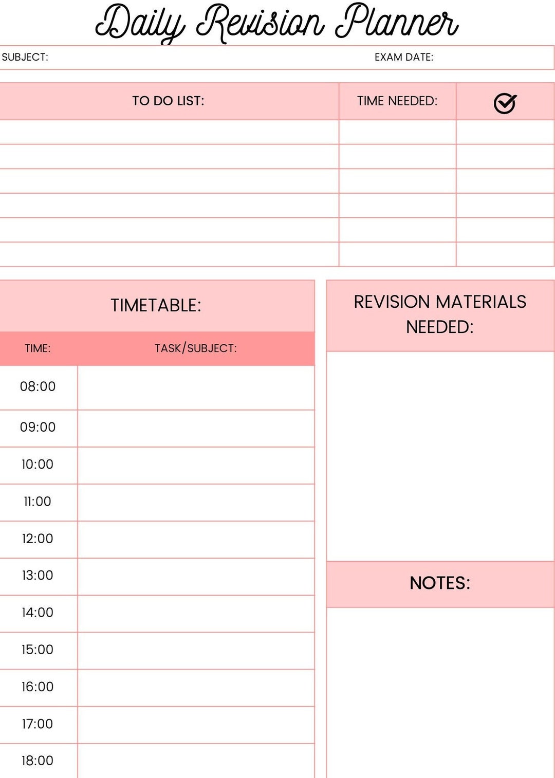 Aesthetic Printable Daily Revision Planner - Etsy