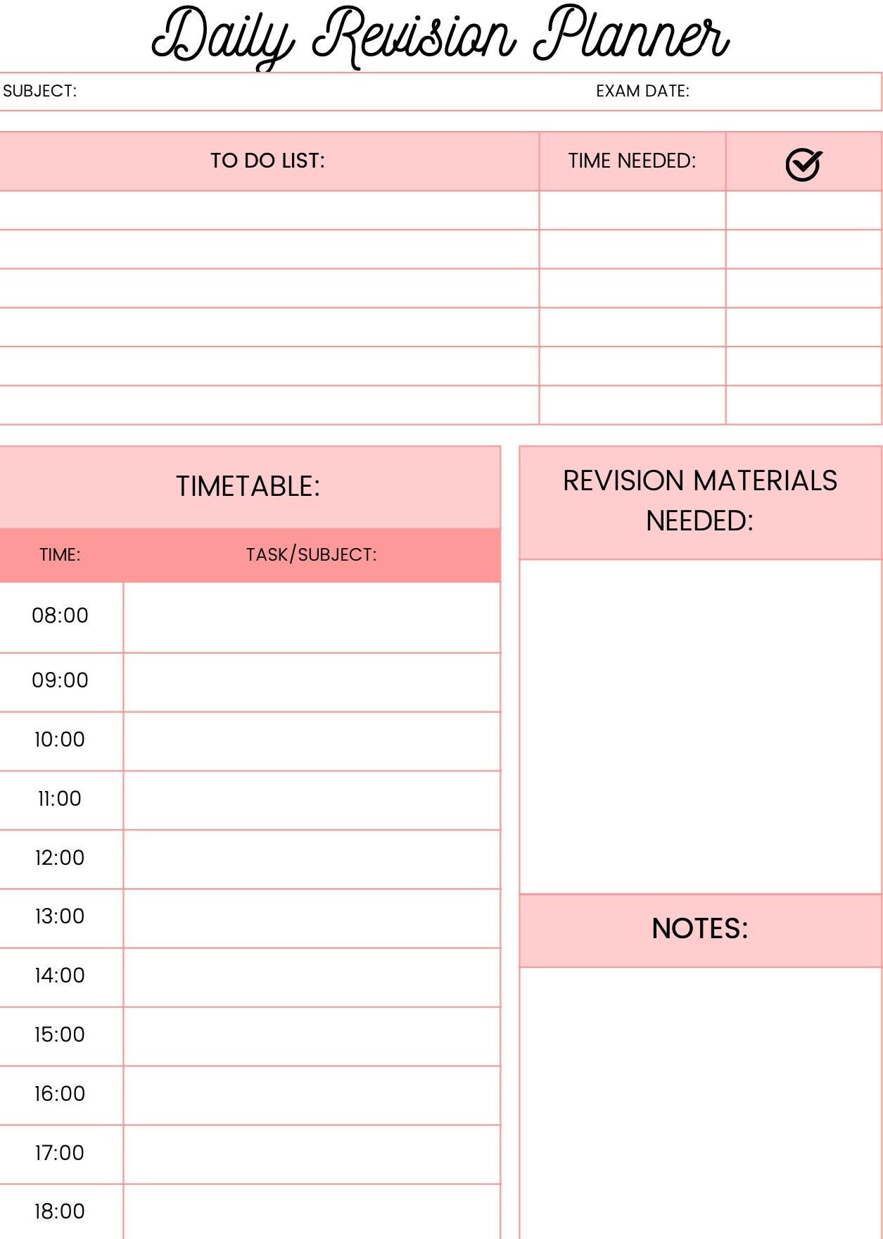 Aesthetic Printable Daily Revision Planner - Etsy