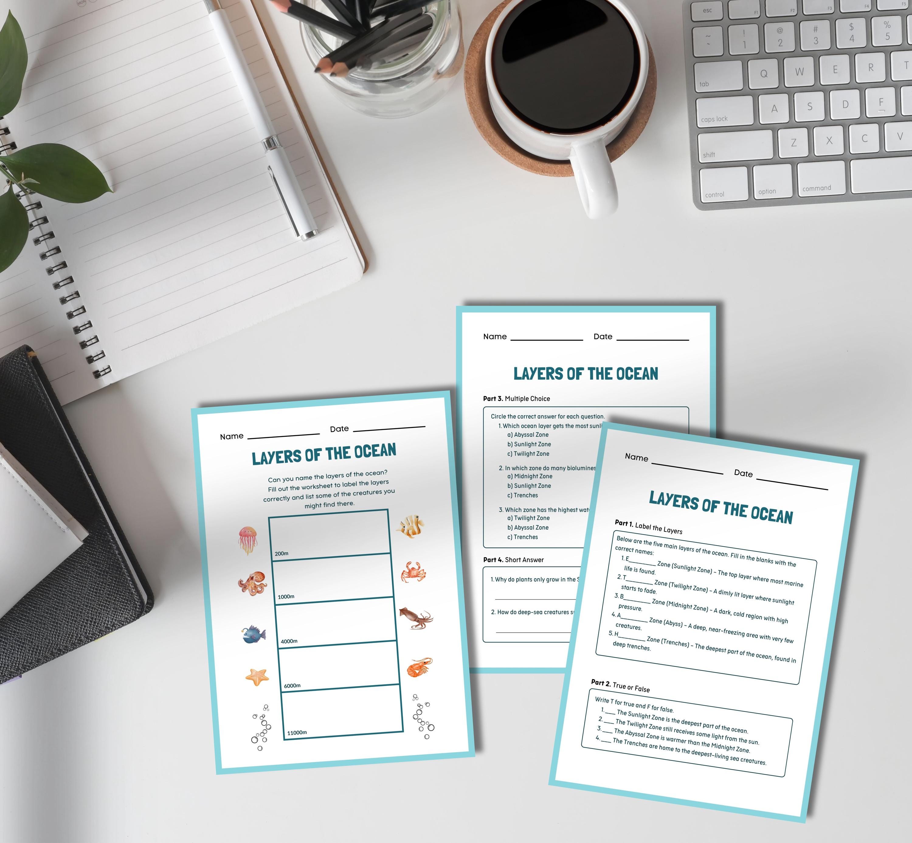 Layers of the Ocean Print - Ocean Flashcard - Worksheet for Kids ...