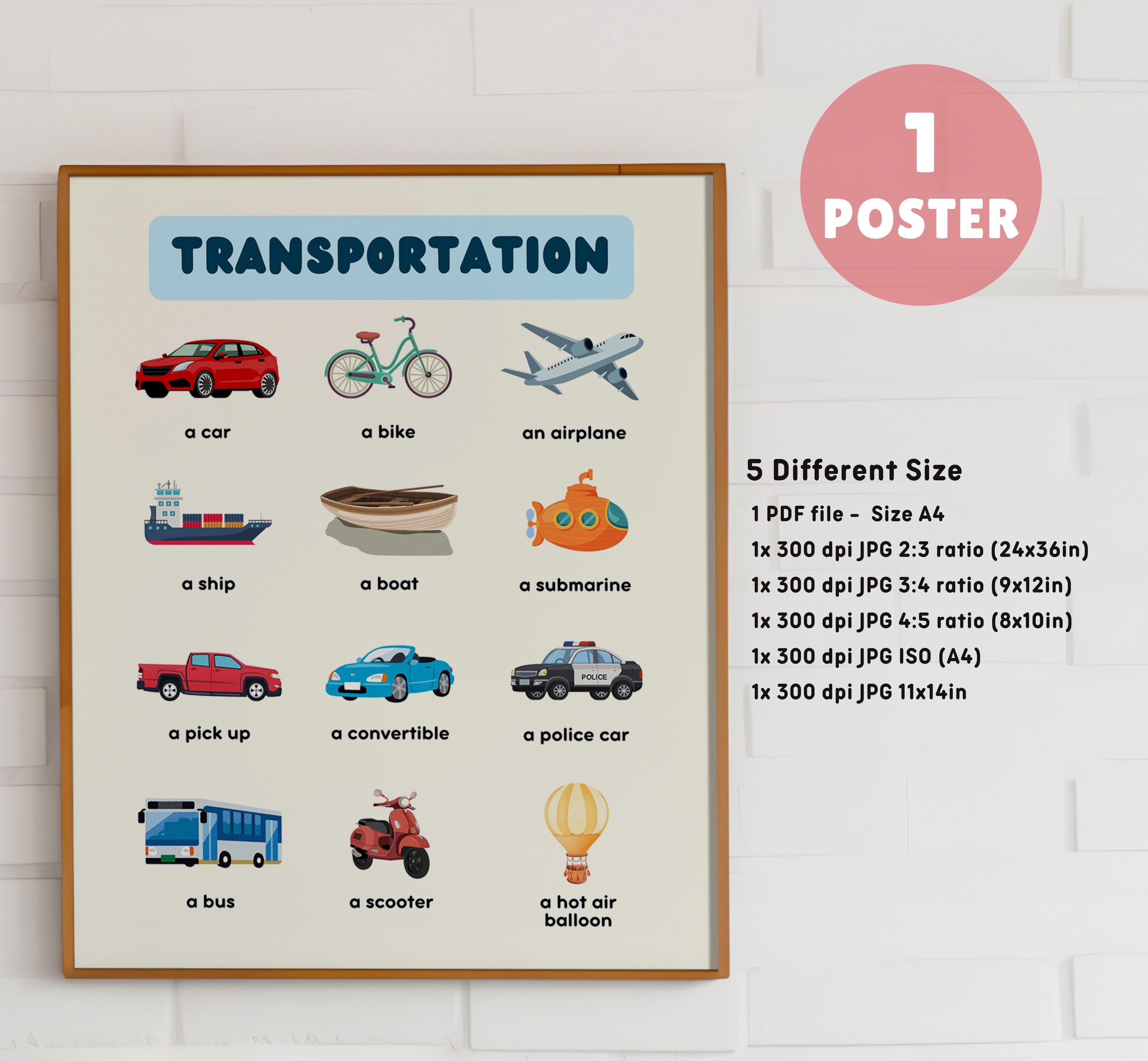 Transportation Poster: Vehicle Flashcards & Coloring Pages (digital ...