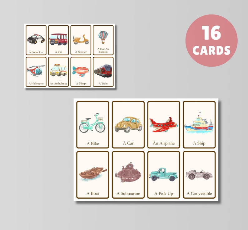 Transportation Poster: Vehicle Flashcards & Coloring Pages (digital ...