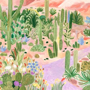 Cactus Desert Poster A5 Pastel Colours Illustration Sunset Landscape ...