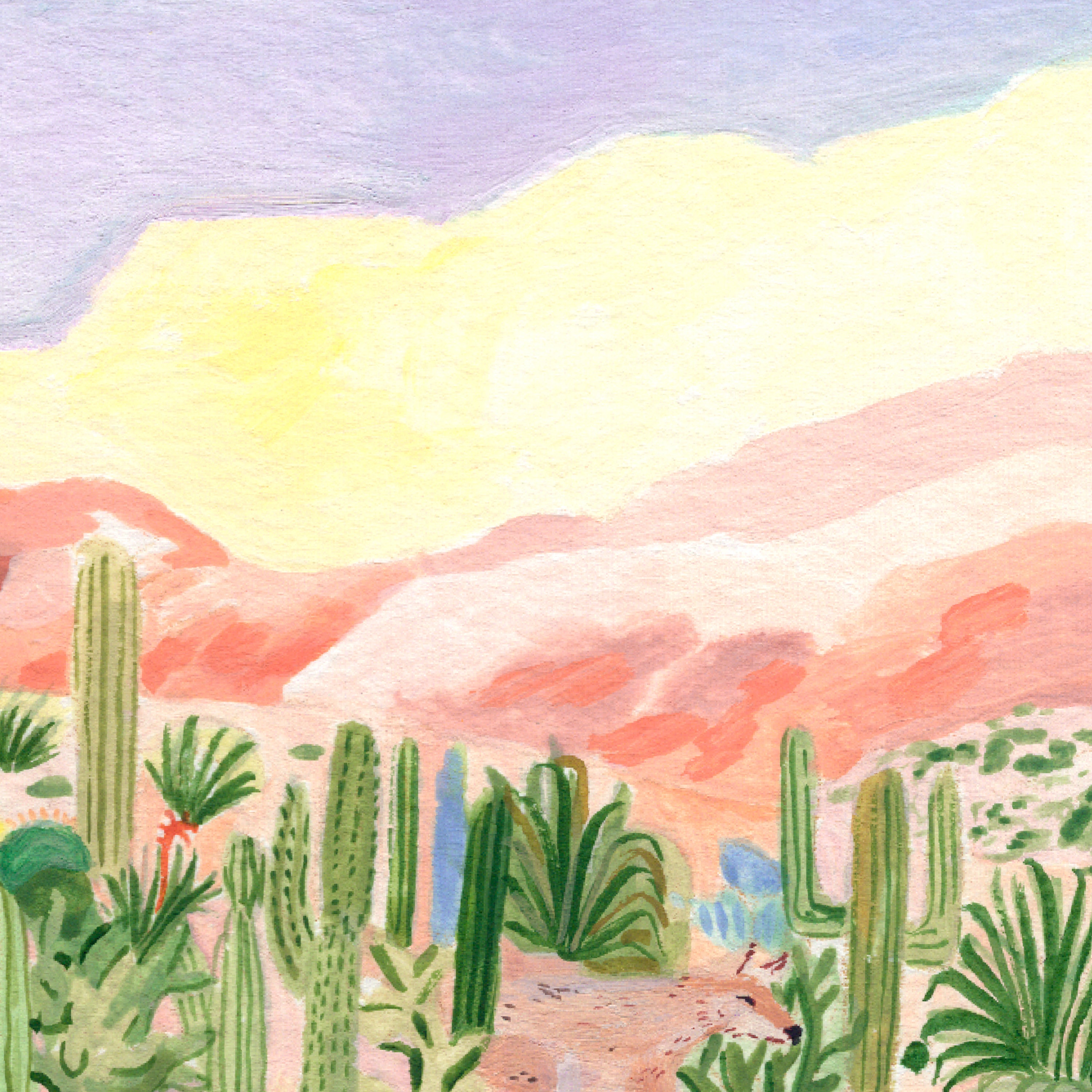 Cactus Desert Poster A5 Pastel Colours Illustration Sunset Landscape ...
