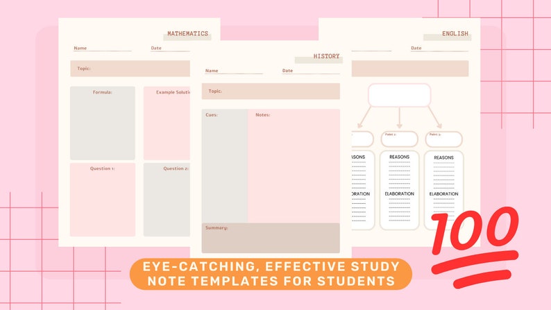 Printable STUDY NOTE Templates for STUDENTS - Etsy
