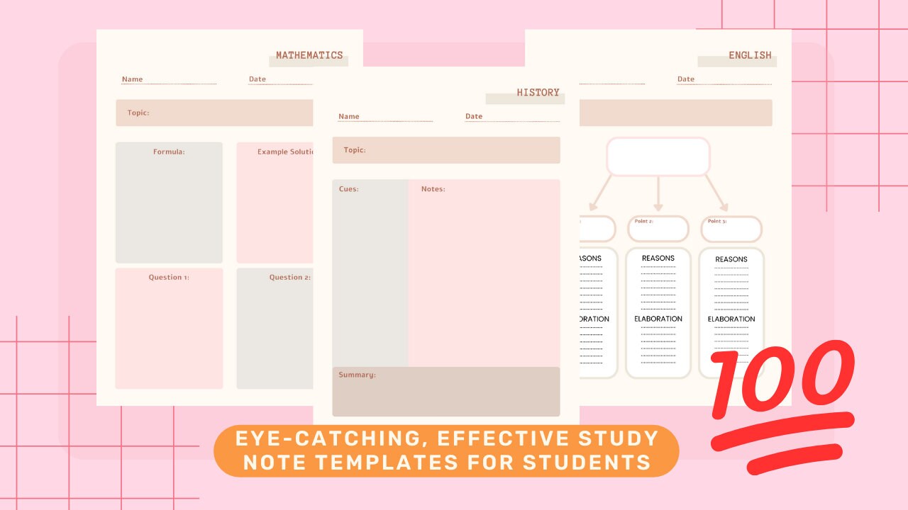 Printable Study Note Templates For Students - Etsy
