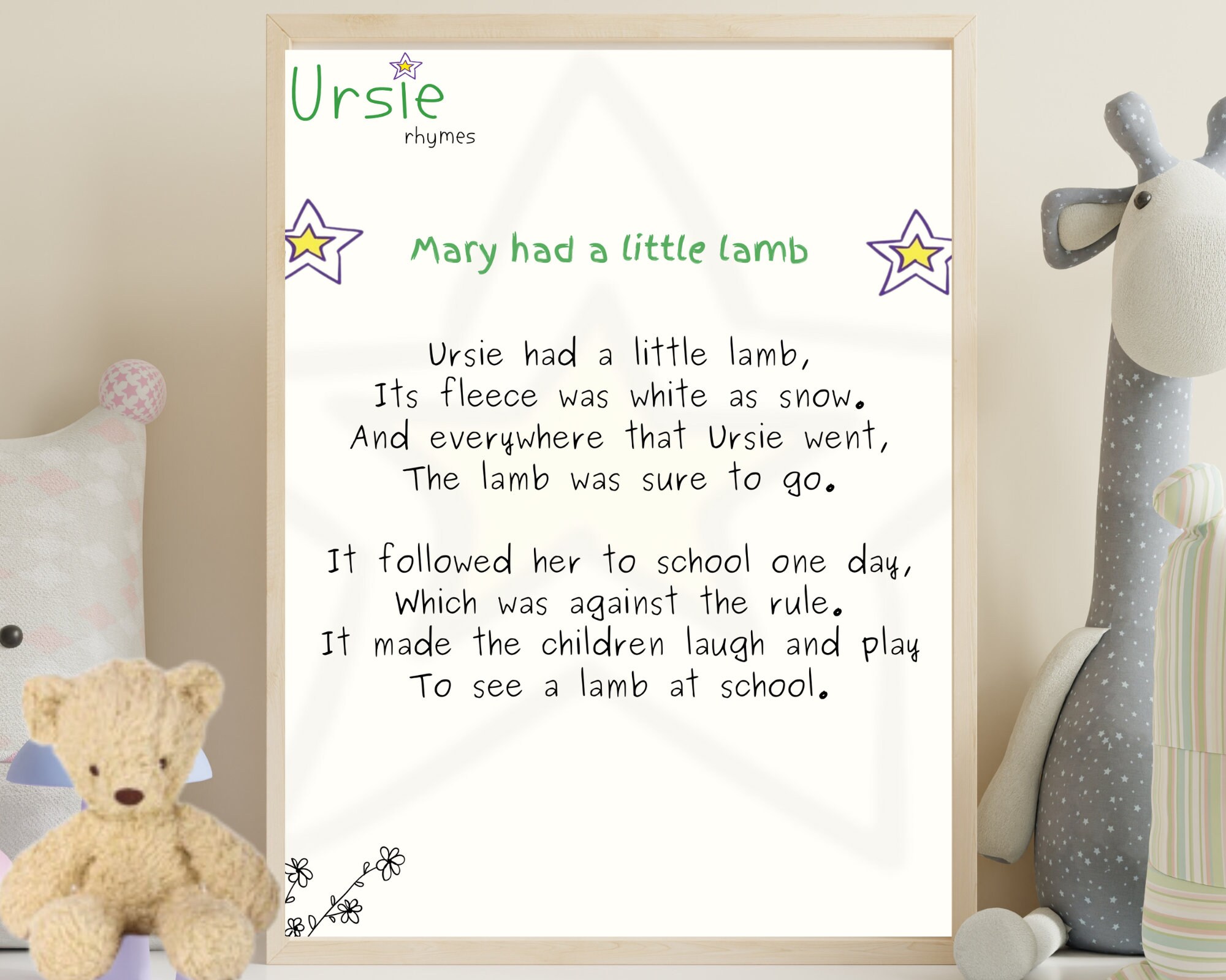Mary Had A Little Lamb Coral Pastel Minimalist Ursie Rhymes Wall Art ...
